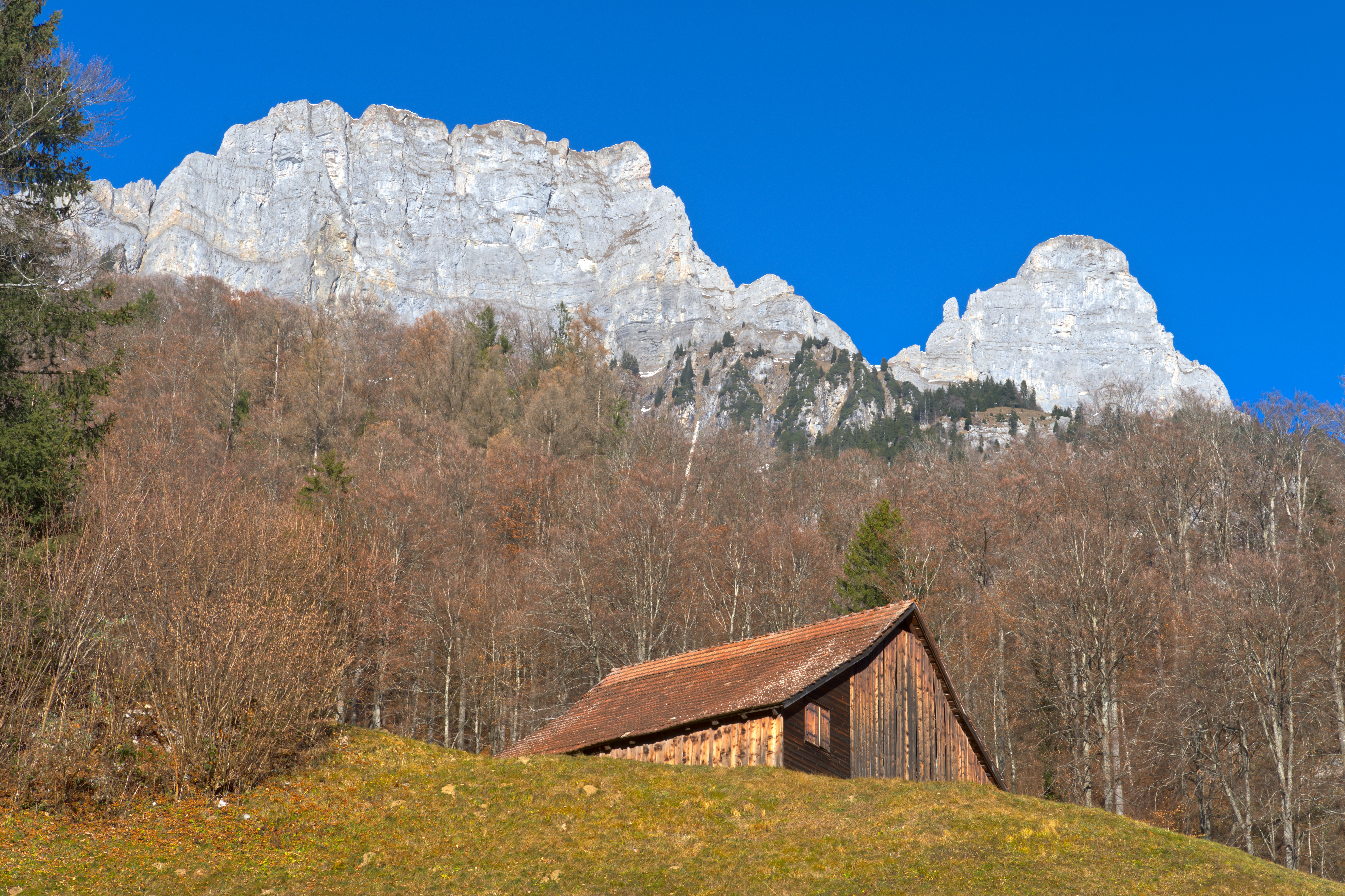 Two peaks of the Churfirsten mountain chain: Brise (left), Zuestoll (right)