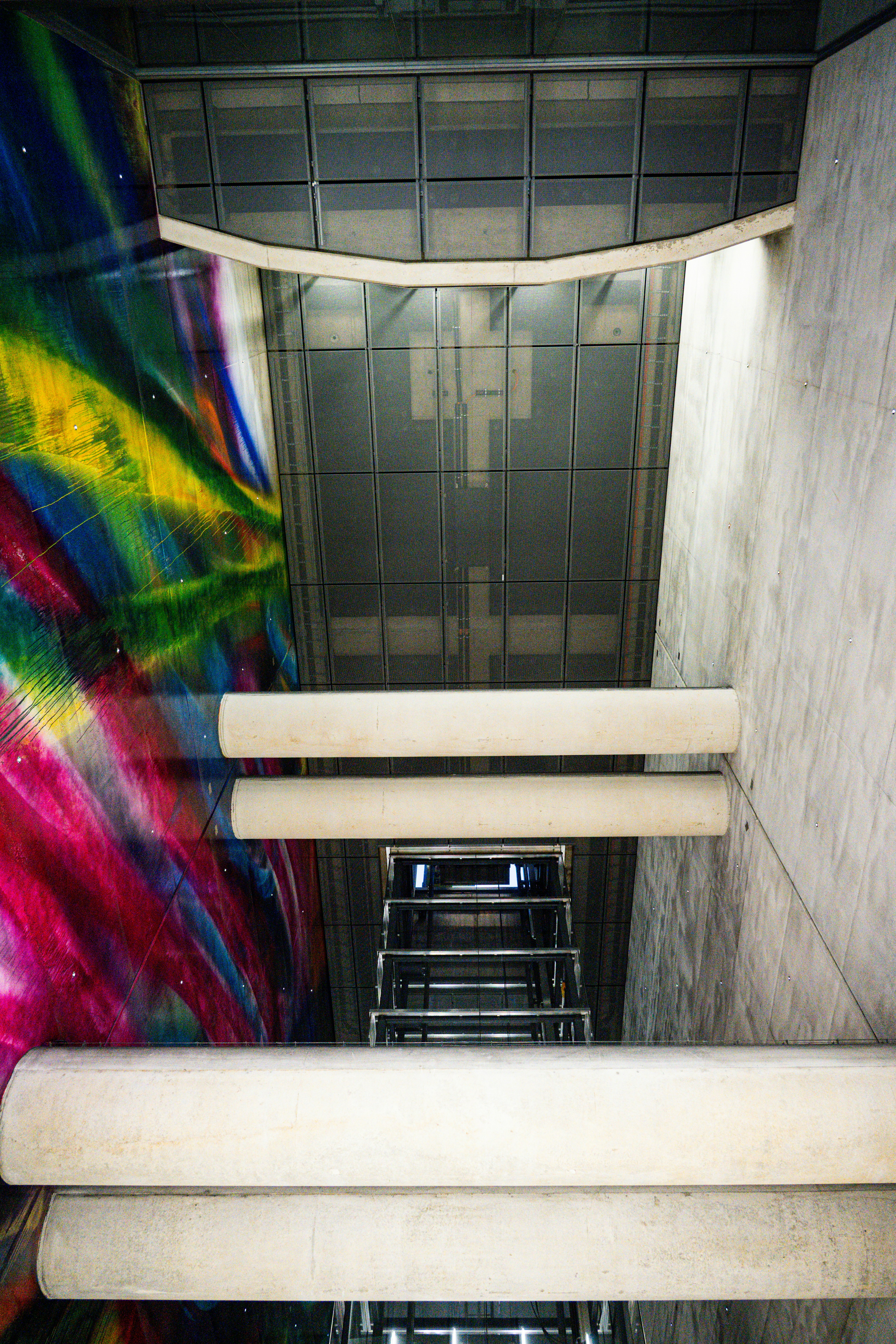 Colorful Graffiti Wall Framing a Stairwell Perspective