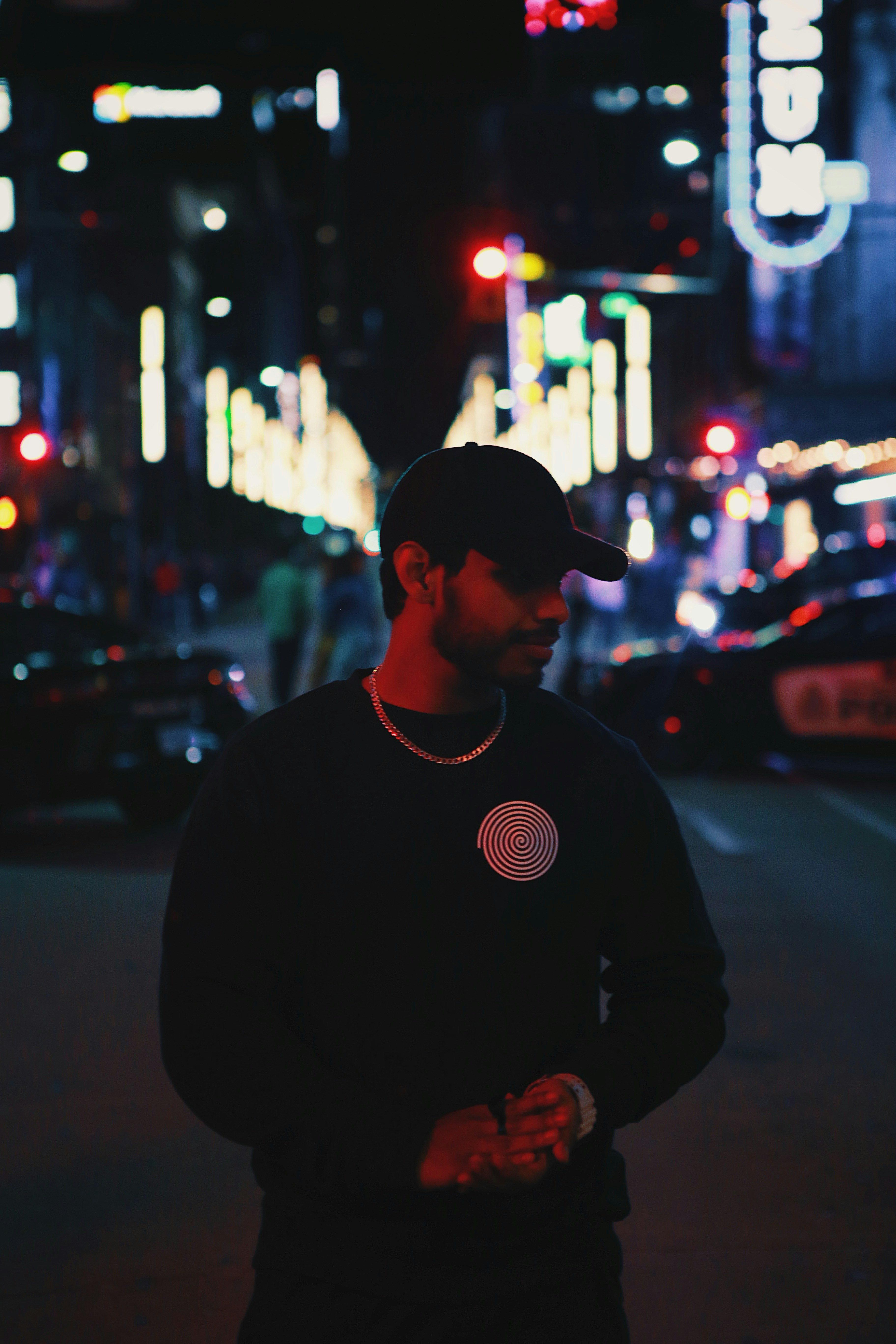 Neon Night Portrait: A Quiet Moment Beneath City Lights