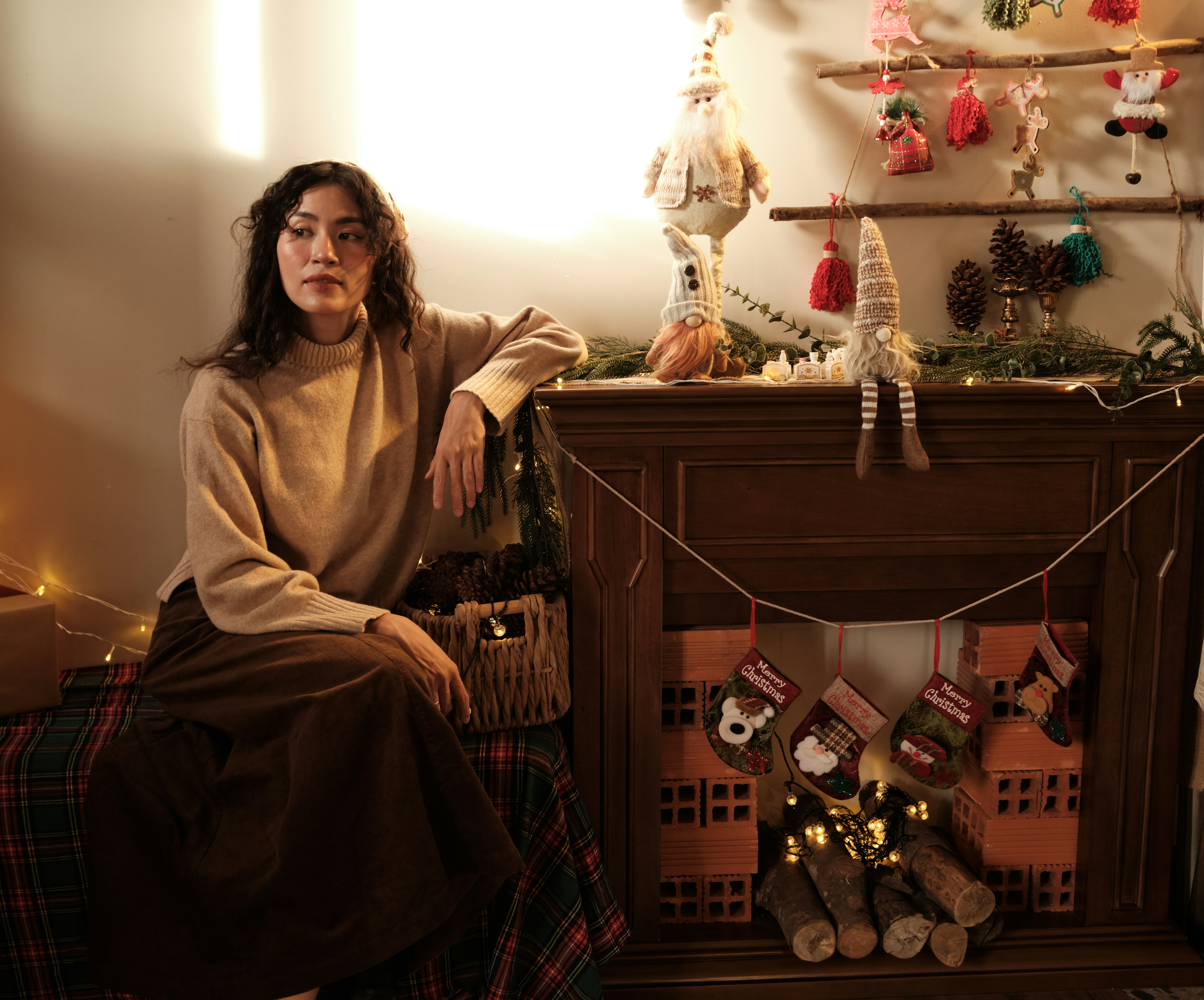 Cozy Glow: A Quiet Portrait by the Holiday Hearth