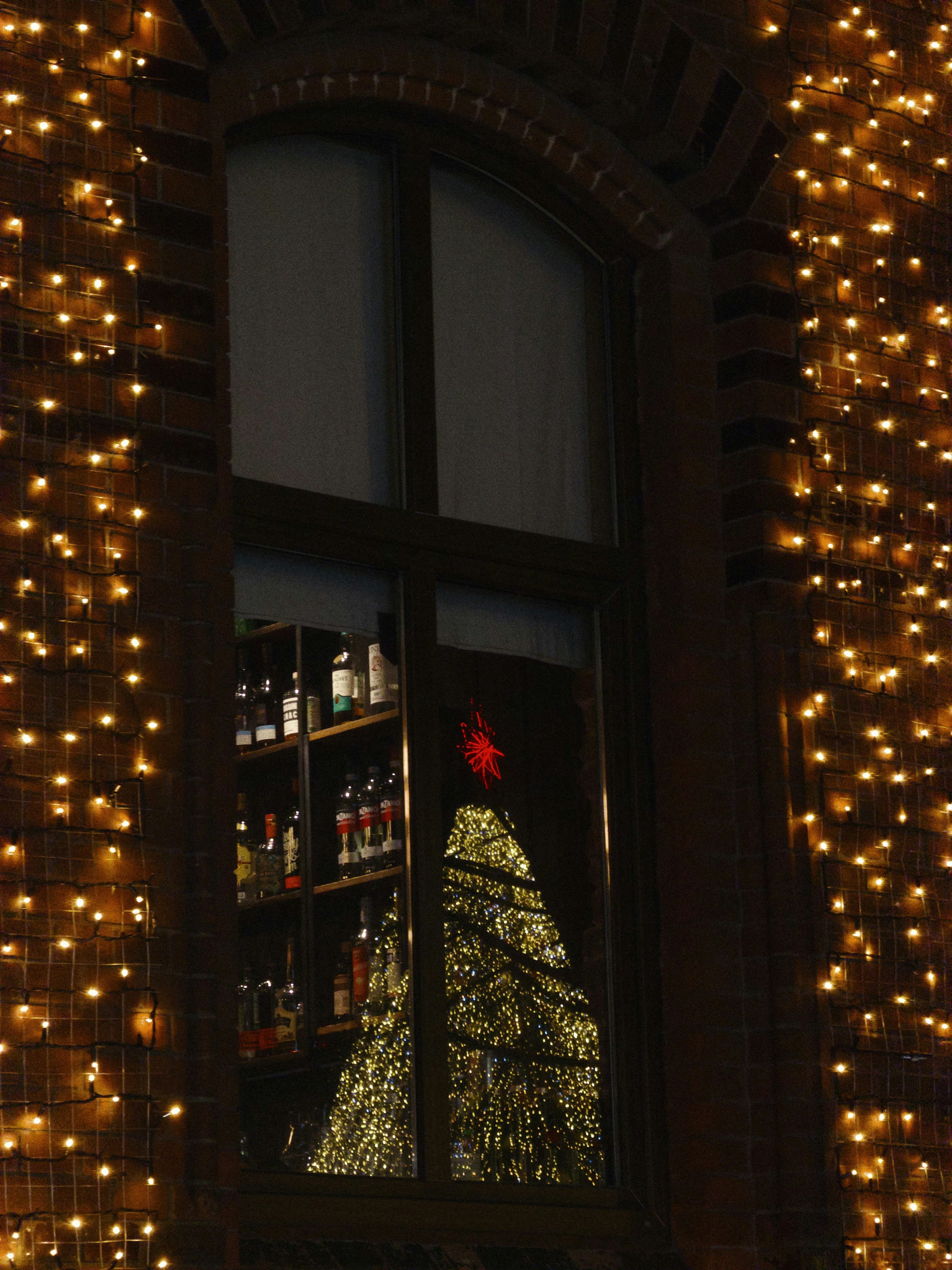 Window to Holiday Glow: A Festive Display in Warm Lights