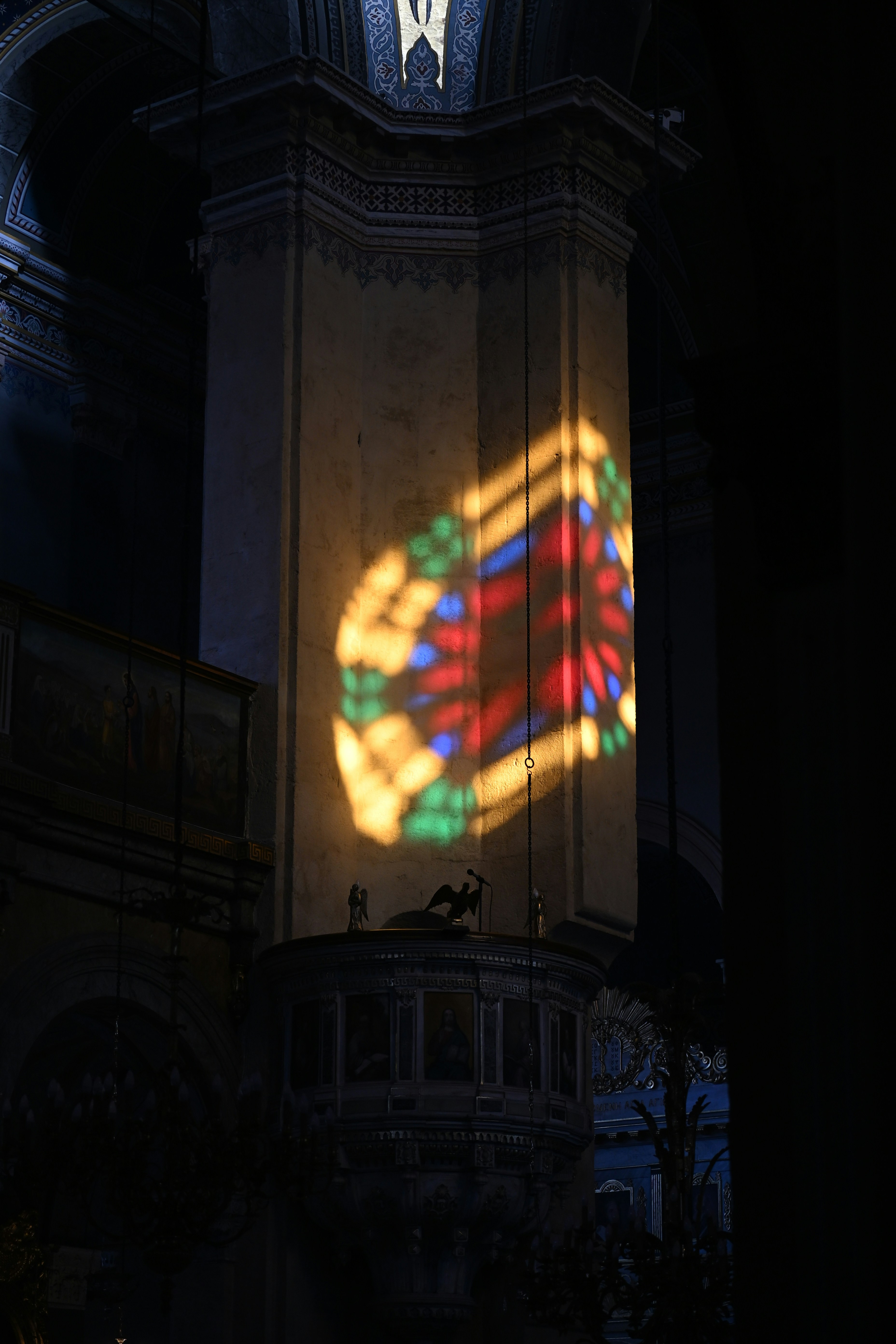 Colored Halo on a Cathedral Column