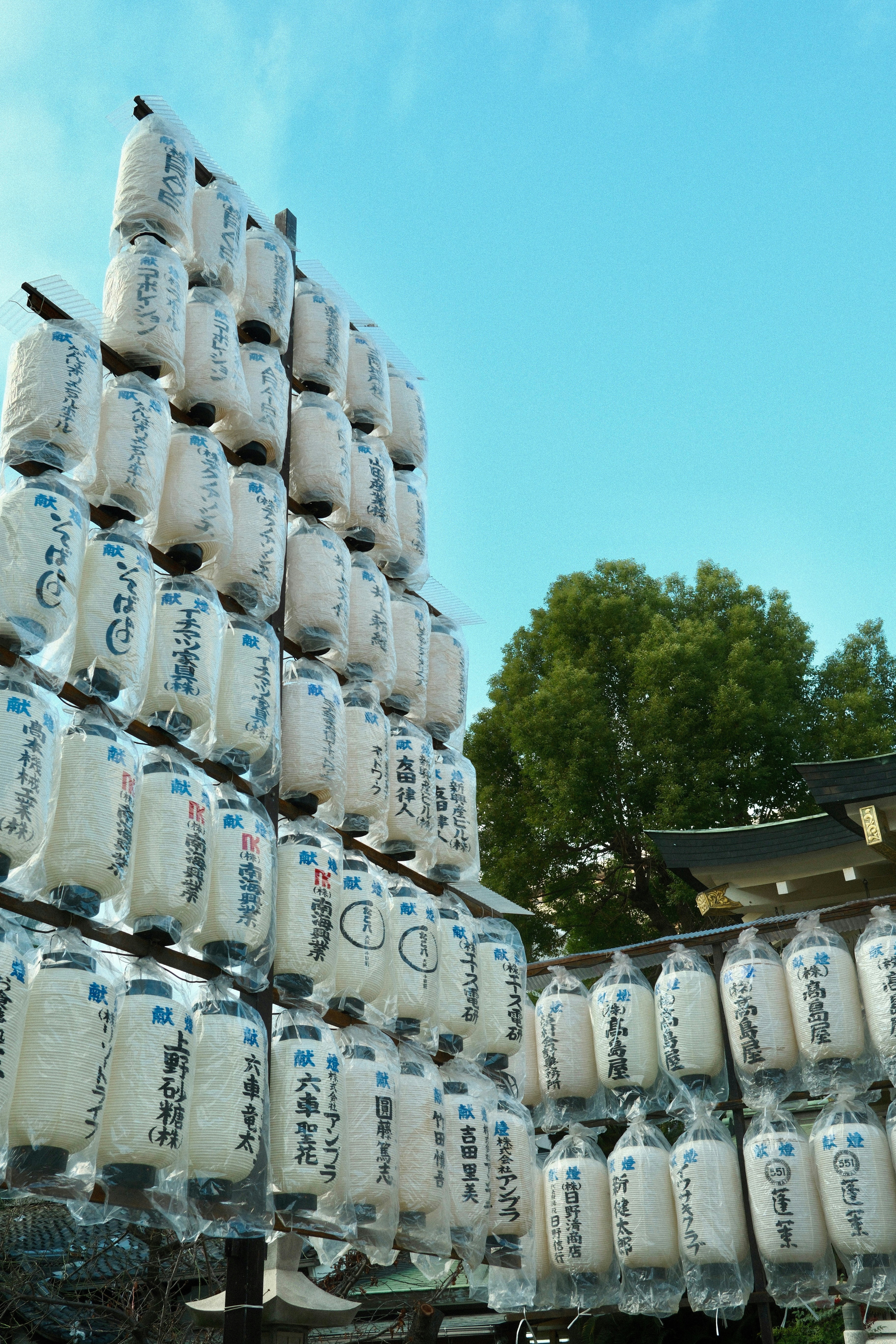 Lantern towers under a bright summer sky
