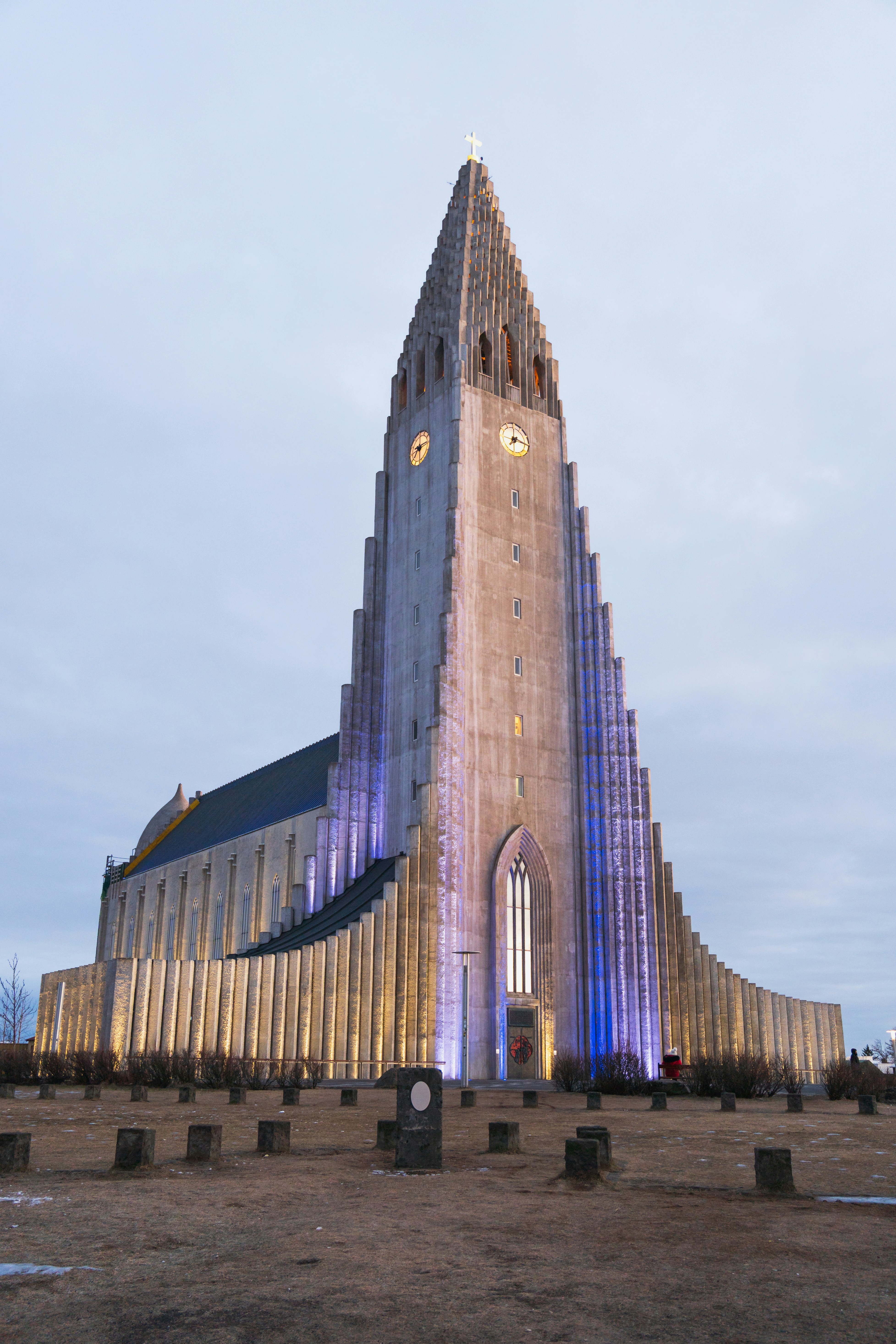 Towering Icelandic Cathedral Reaching Toward a Cloudless Sky