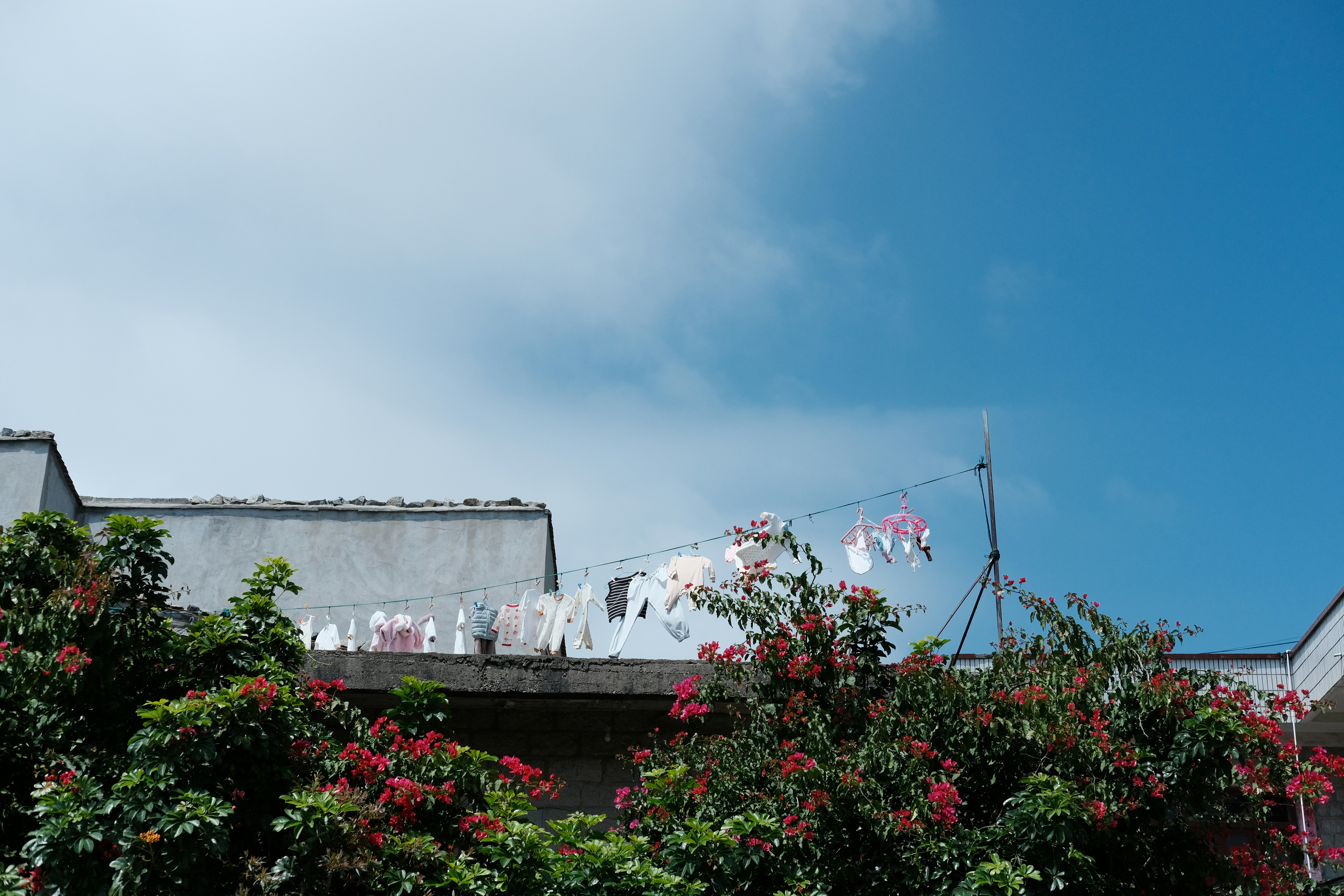 Colored Laundry Lines Against a Blue Sky