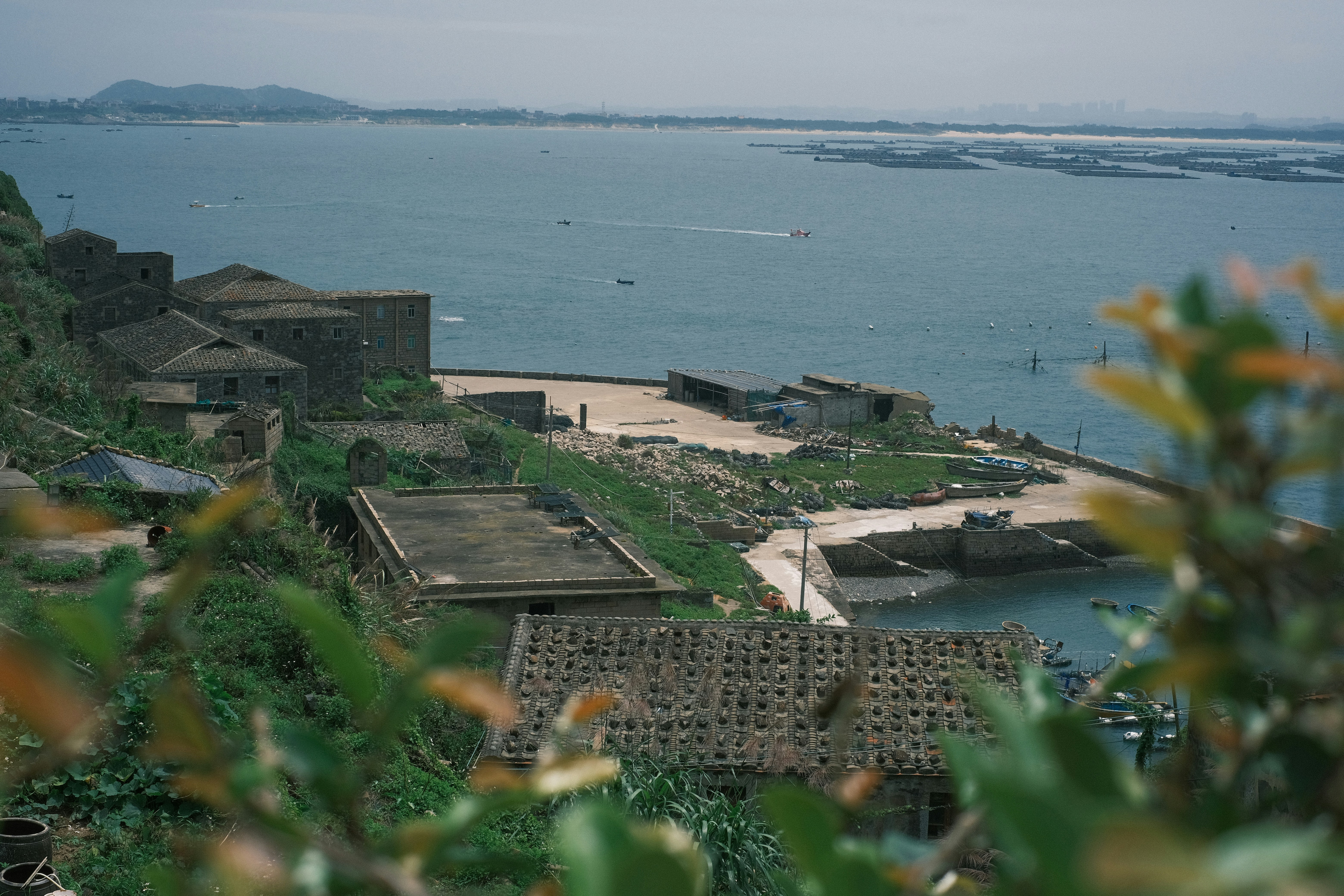 Coastal Ruins Fringed by Foliage, Overlooking a Quiet Bay