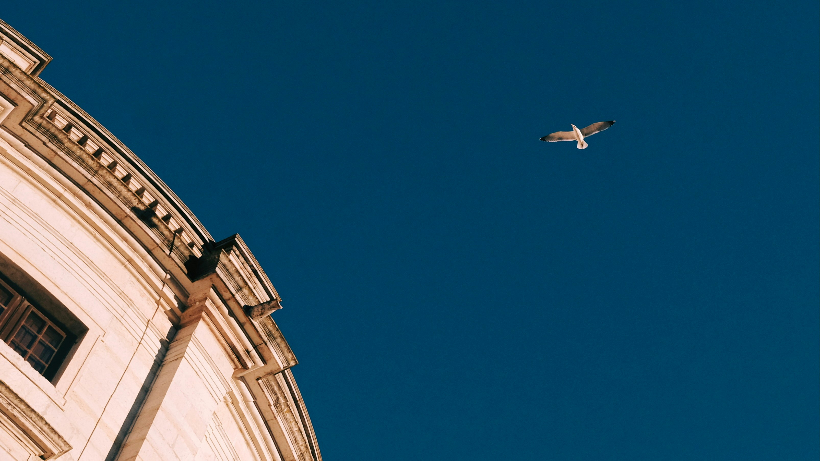 Cornerstone of granite: architectural detail against a blue sky