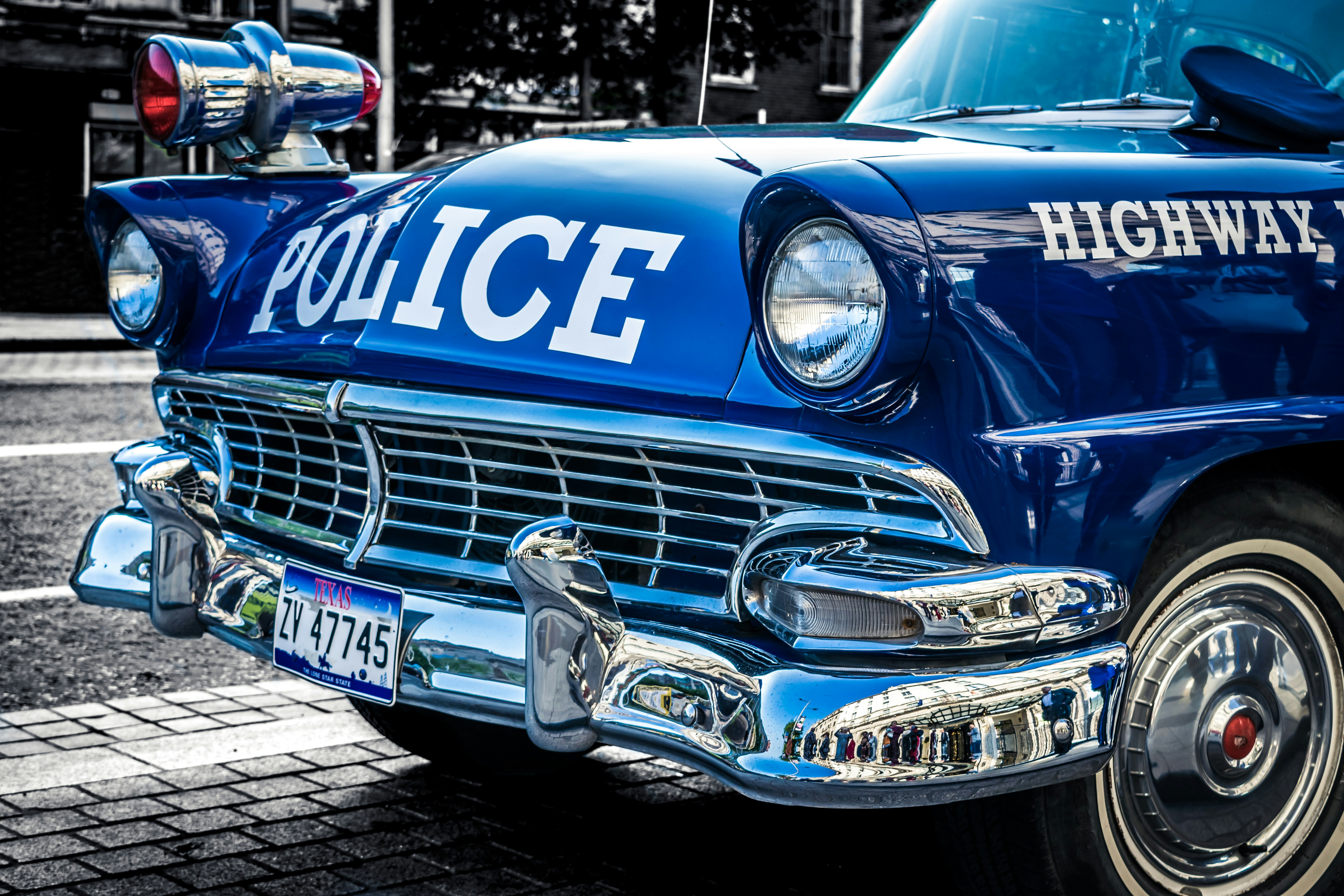 Chrome and Crest: The Front-Quarter of a Classic Police Cruiser