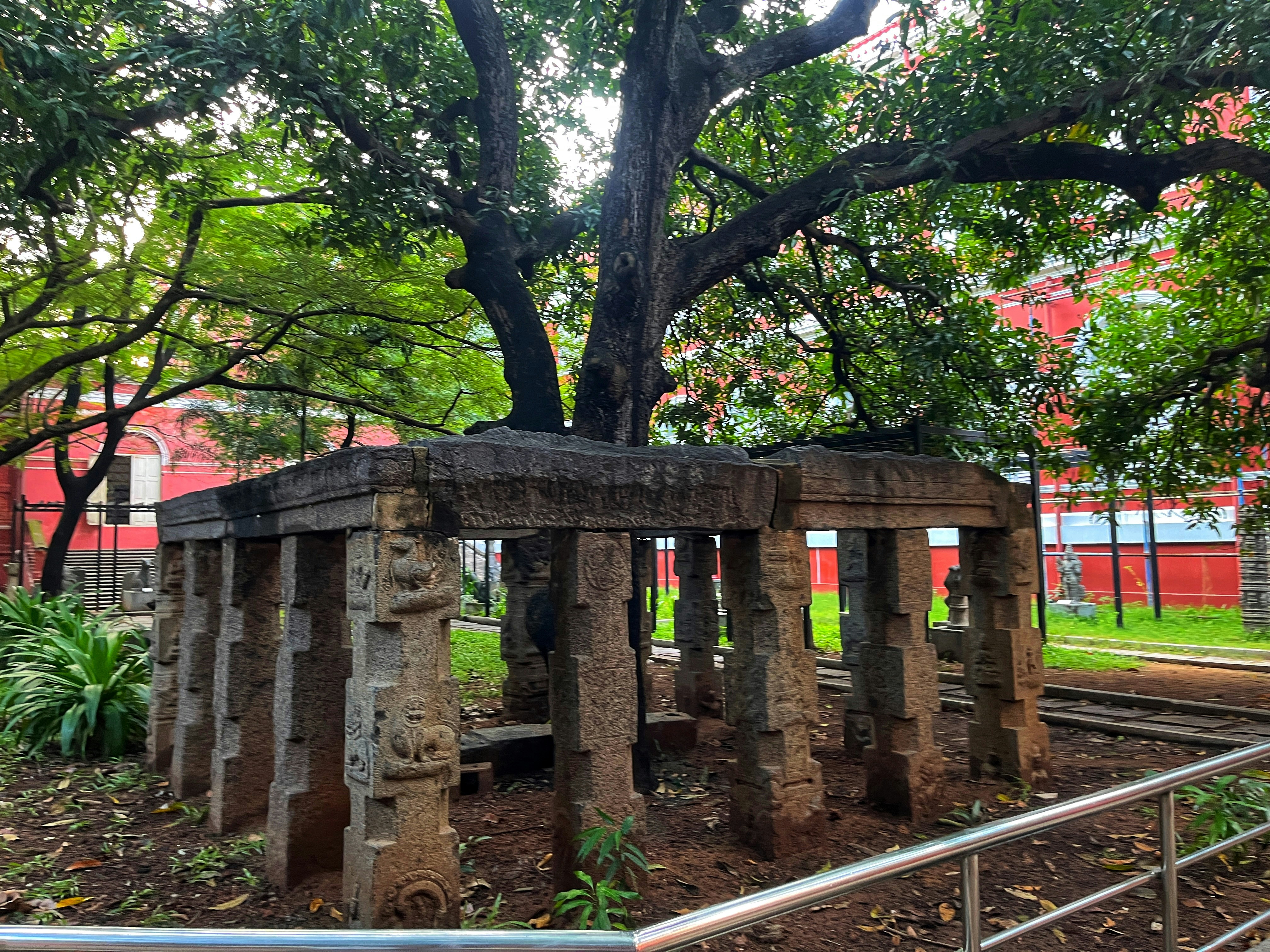 Stone Peristyle Under a Green Canopy