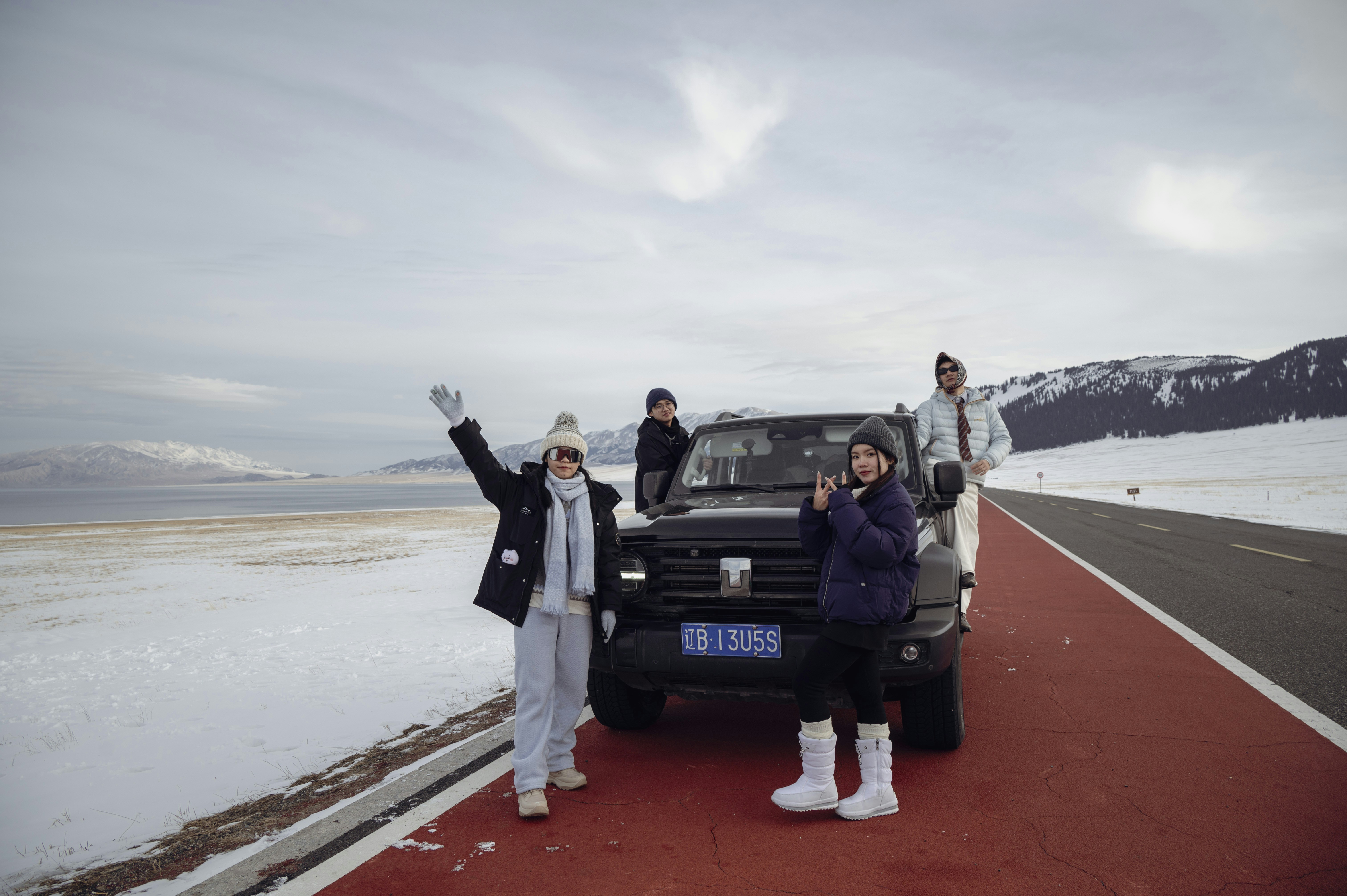 Winter Roadside Celebration by the Snowfield