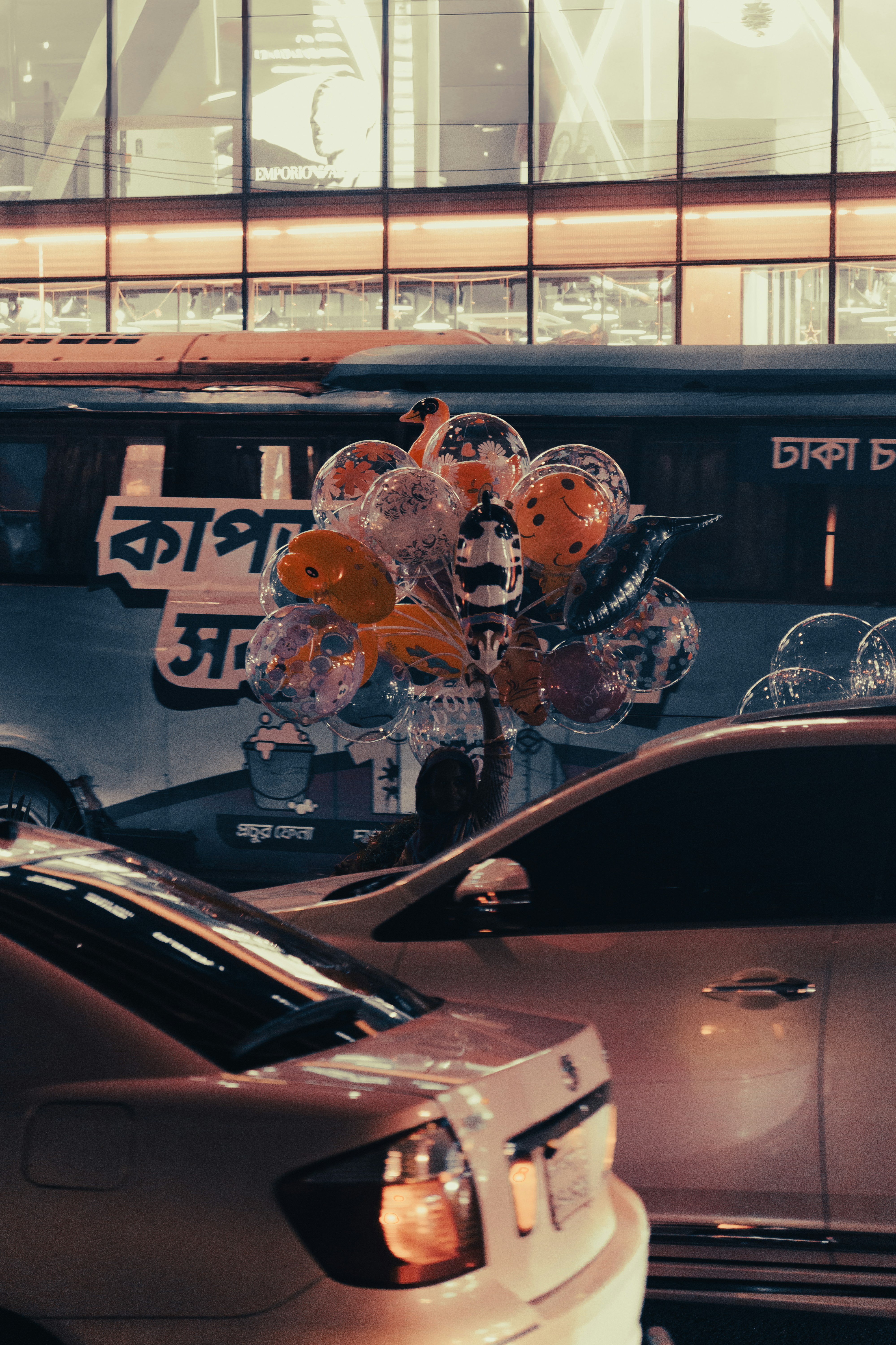 Balloon Bouquet on a Busy Street: Colors and Motion in Transit