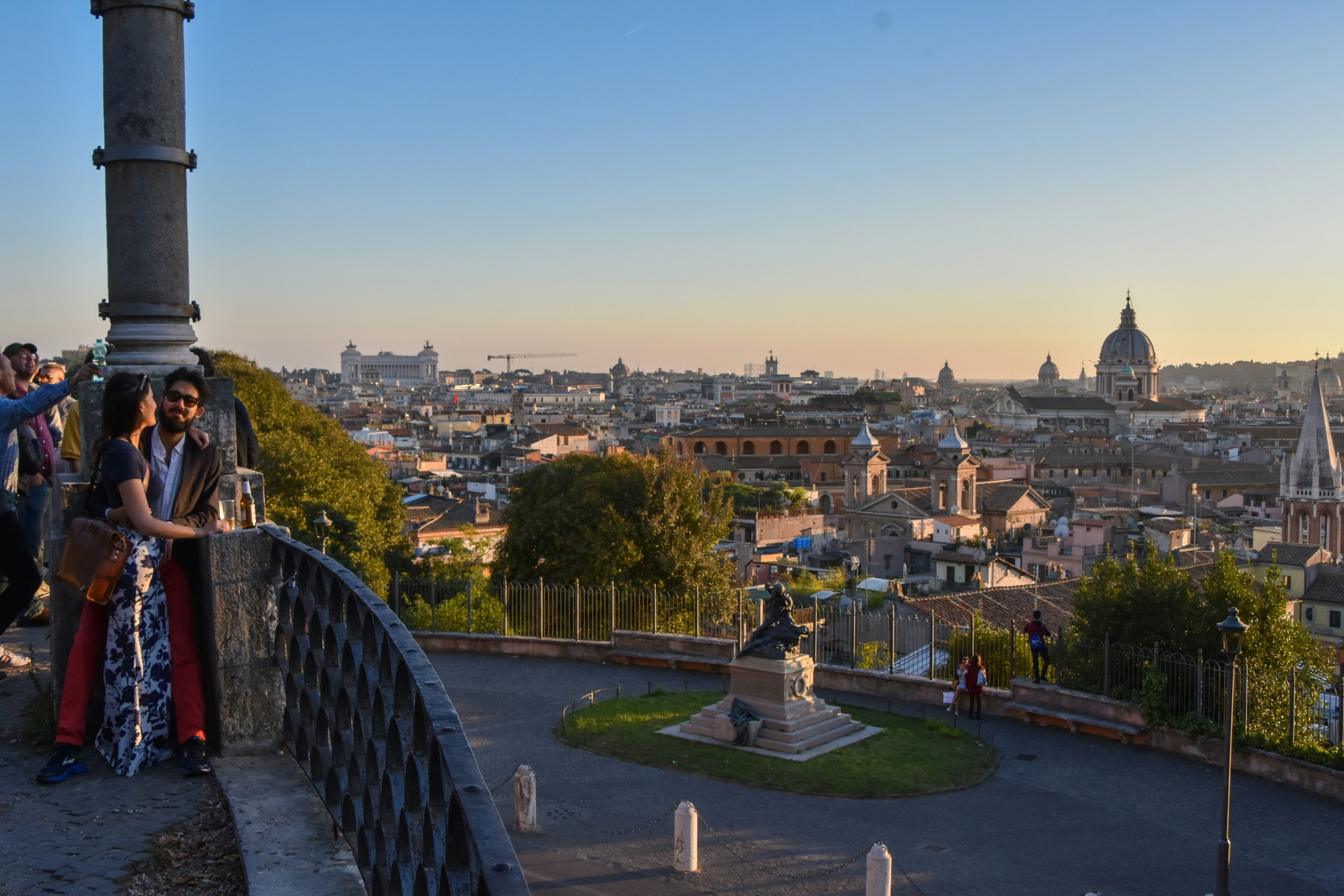 Rome from the Vantage: Evening Terrace with Lovers and Cityscape