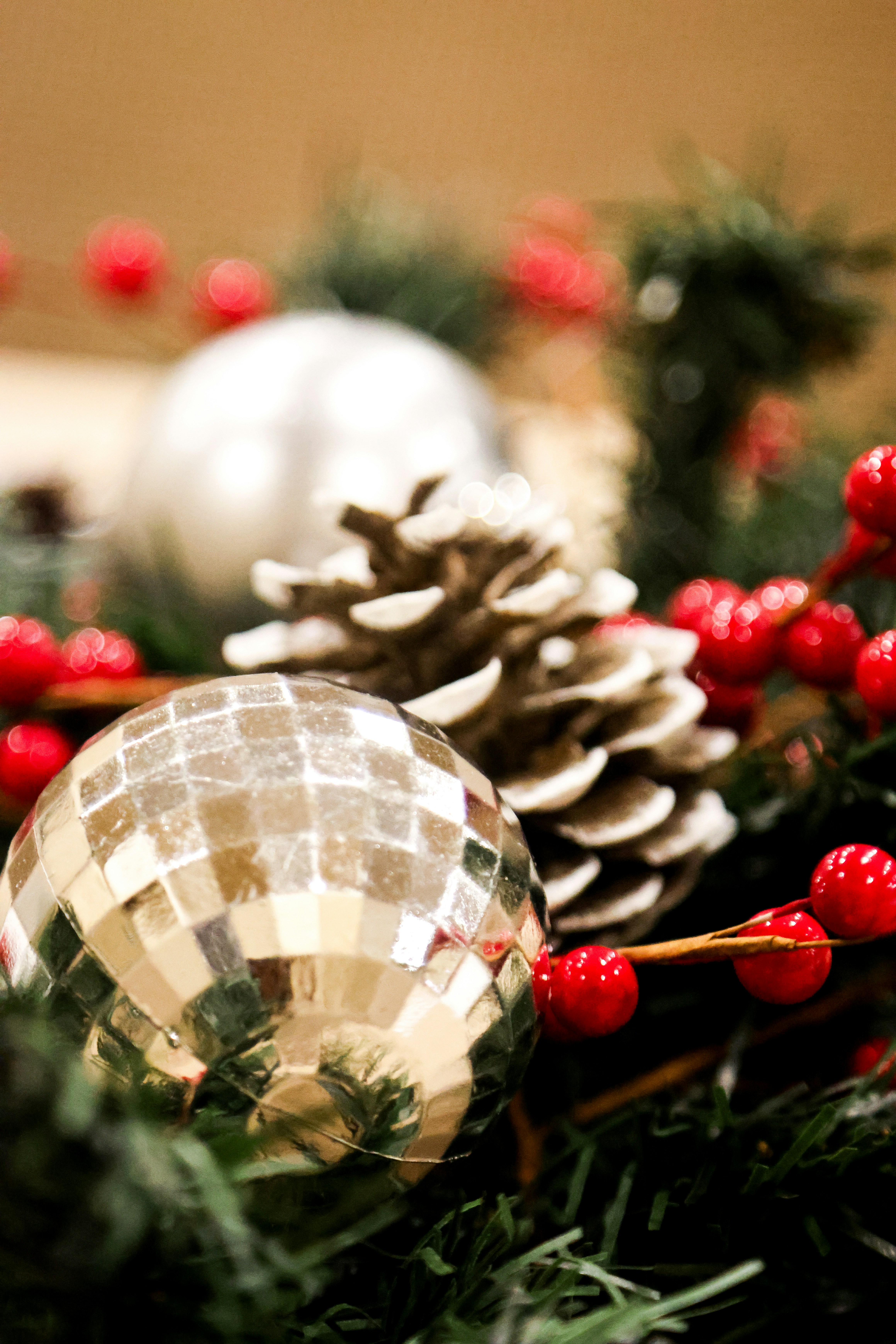 Glittering Ornament Panorama: A Close-Quarters Holiday Jewel