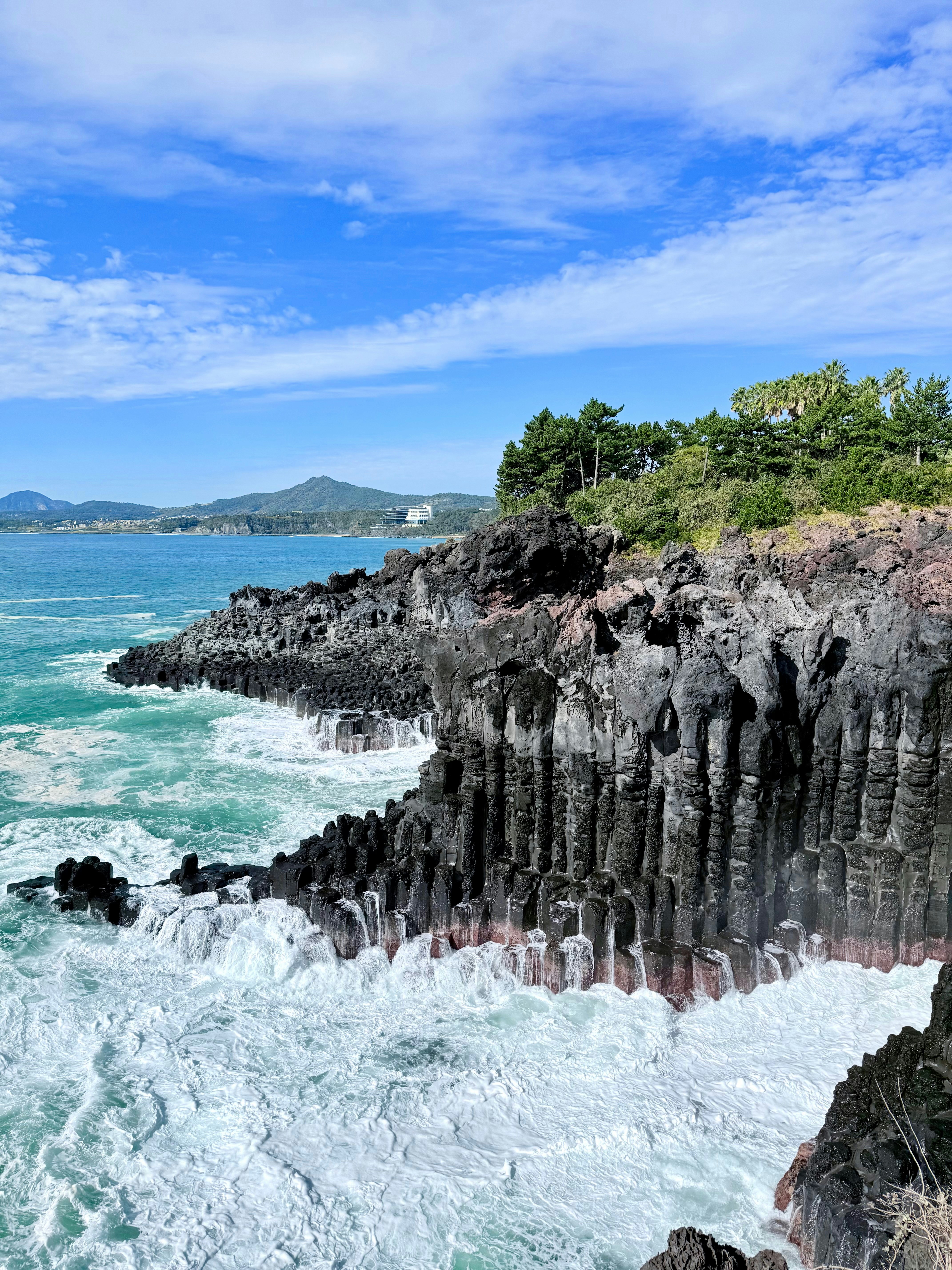 Basalt Columns Meet the Sea: Cliffside Lace Runs Down to Turquoise Waves