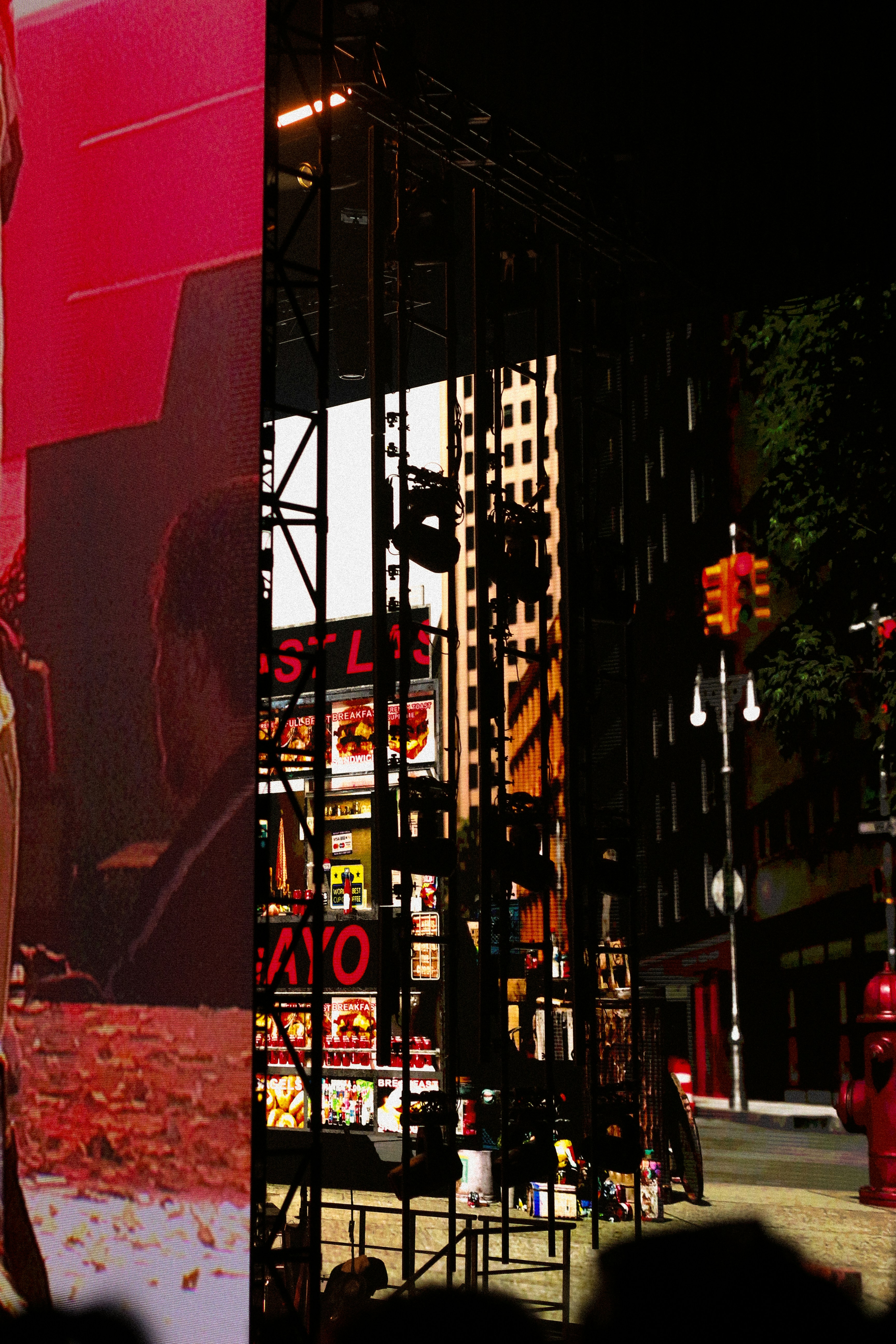 Neon Alley Stage: A Slice of City Night Through a Red Corridor
