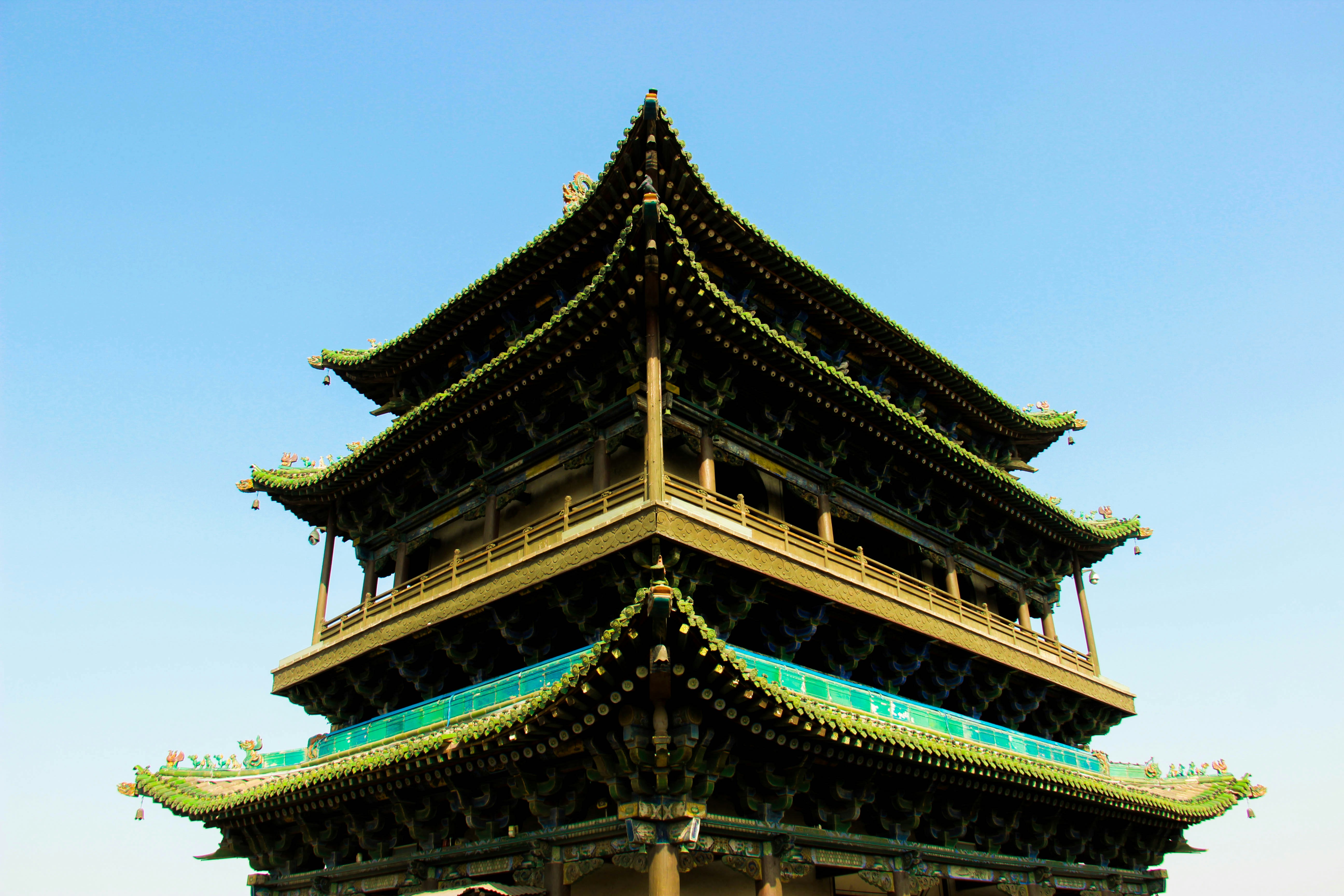 Tiered Temple Silhouette Against a Clear Sky