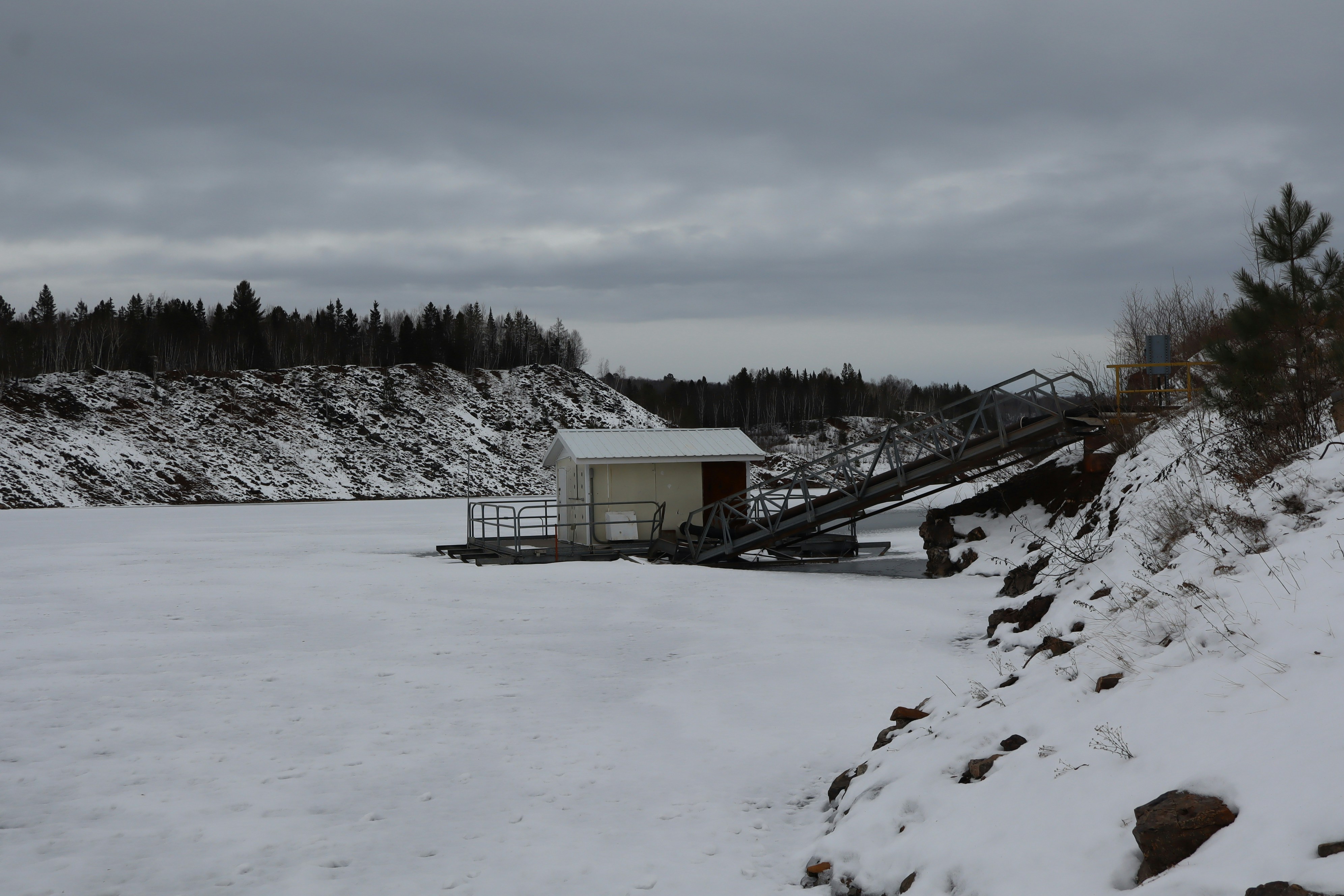 Snowbound Quarry with Access Ramp and Machinery