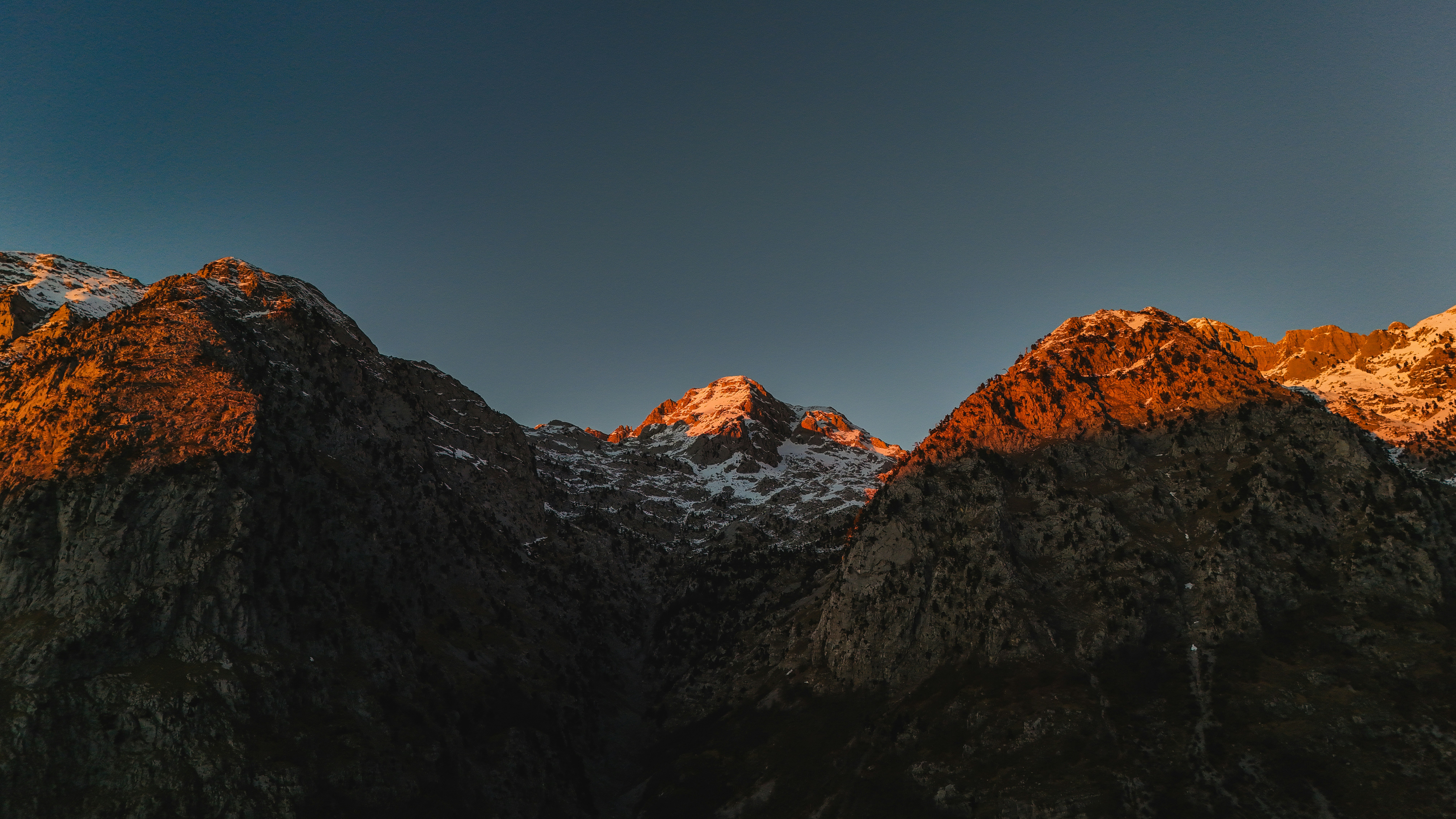 Sunset over mountain peaks in north Albania.