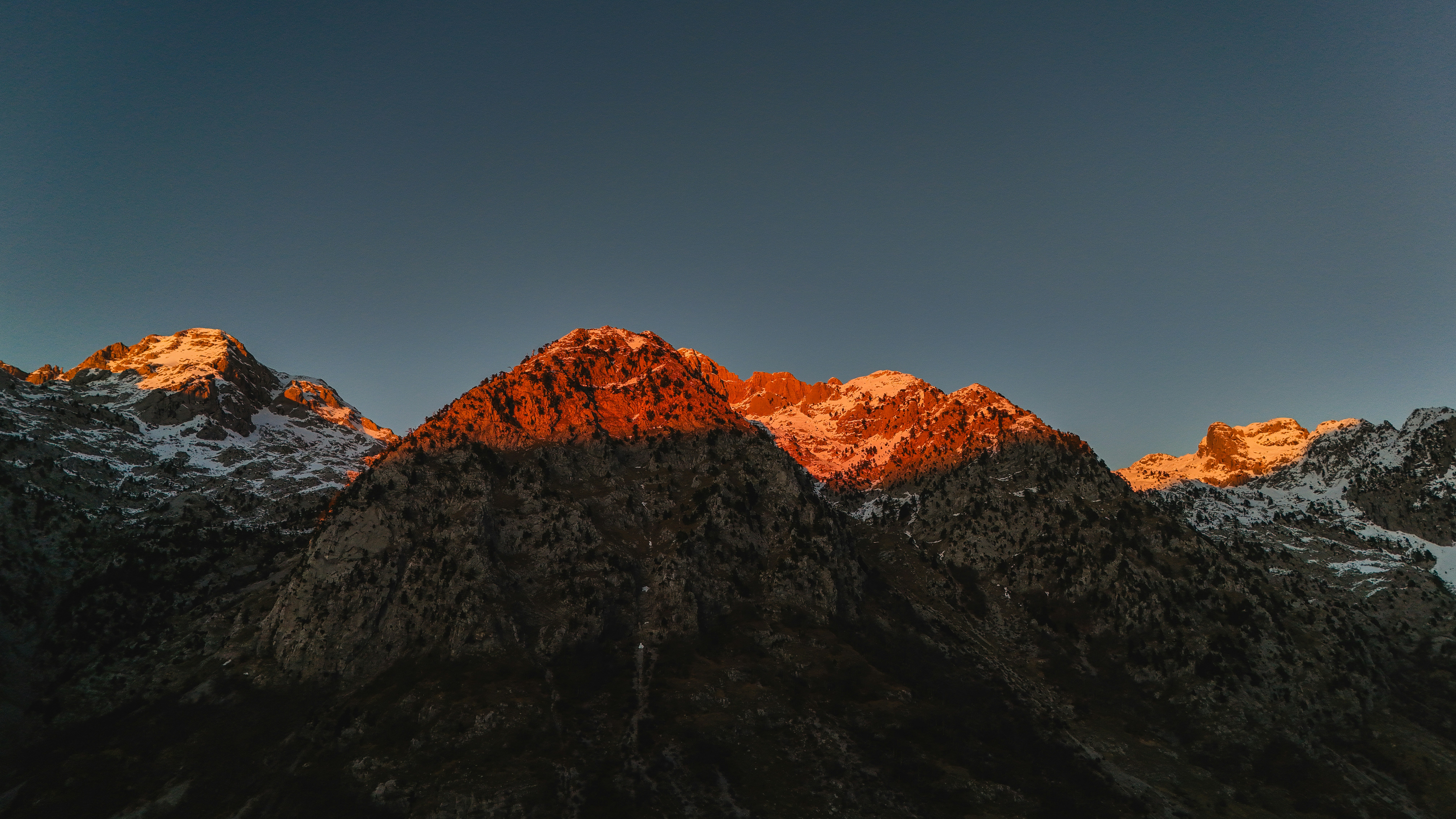 Sunset over mountain peaks in north Albania.