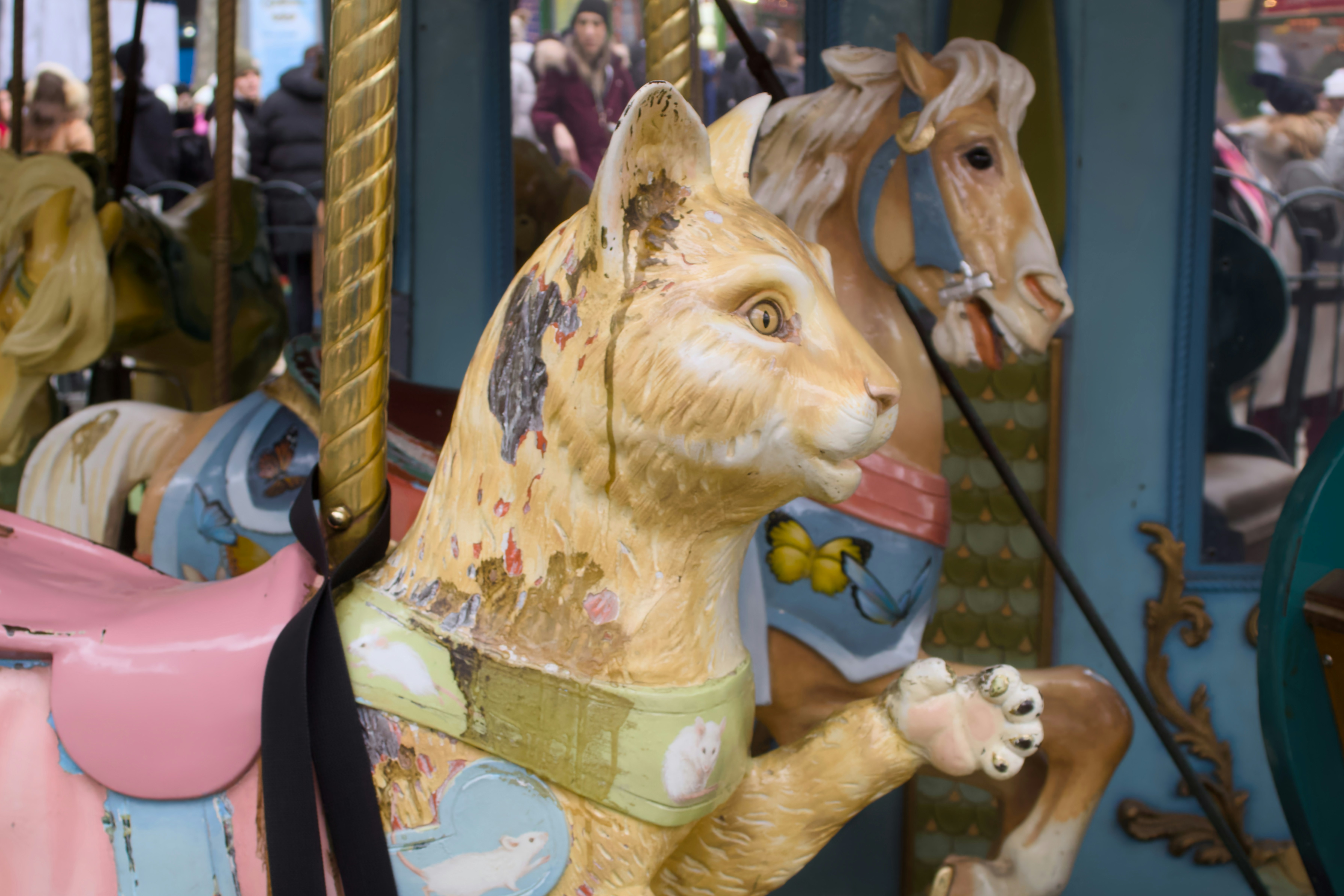 Carousel animals with a cat and horse figures. photo – Free Playground ...