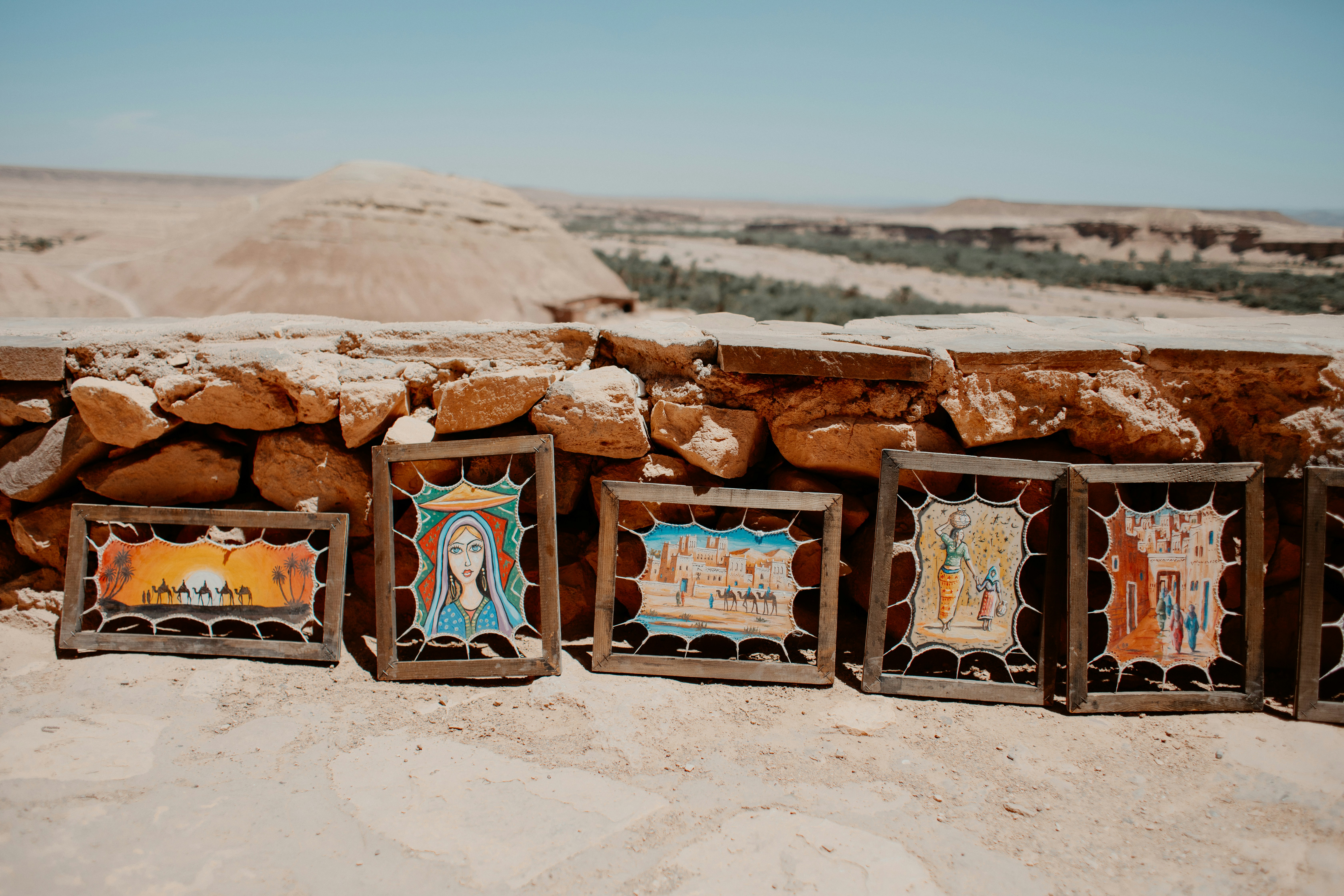 Colorful Tiles Lean Against a Desert Wall