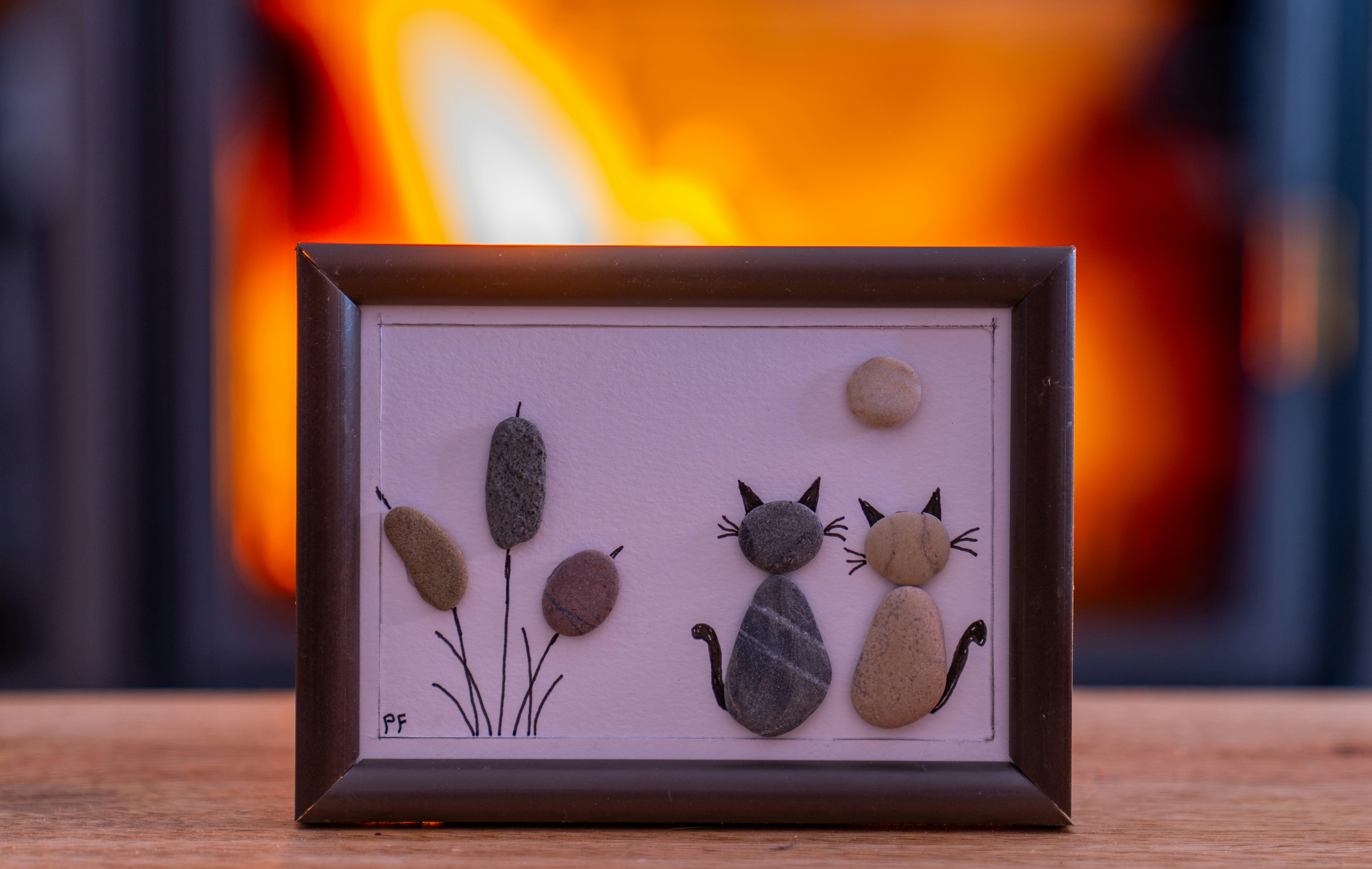 A cozy space featuring creative stone art.