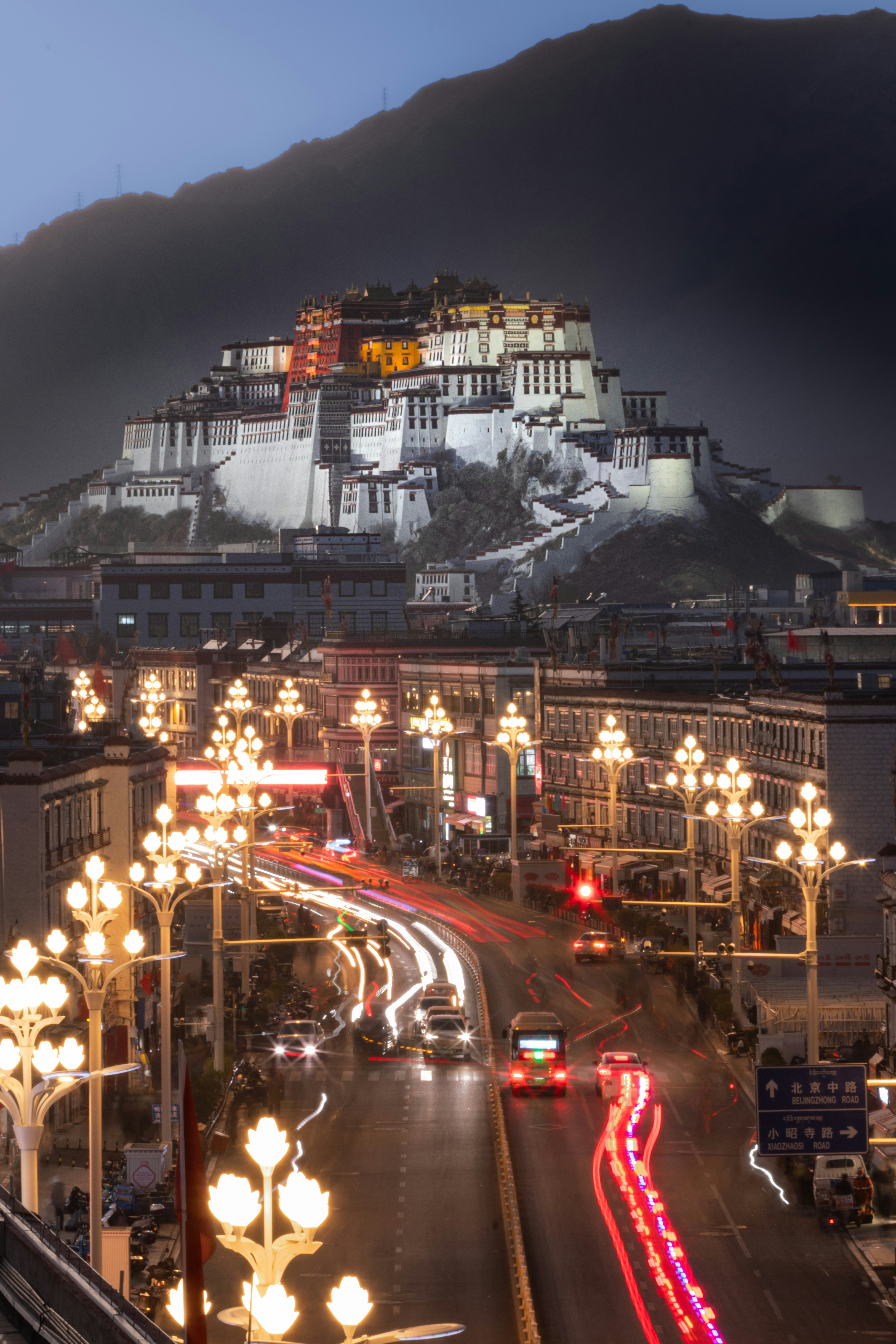 Night Streets Leading to a Hilltop Fortress