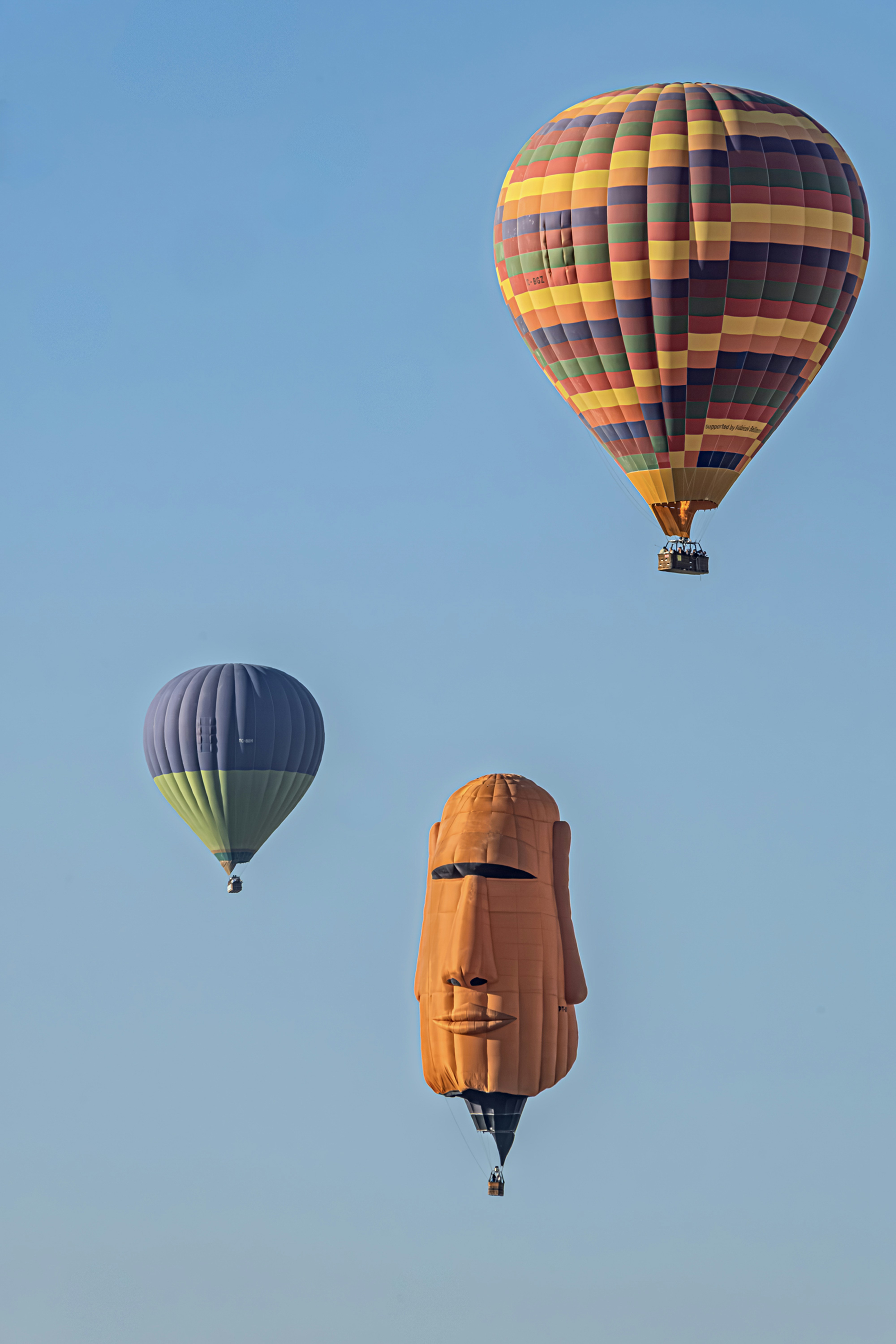 Inflated Giants: Balloons Ascend in a Clear Blue Sky