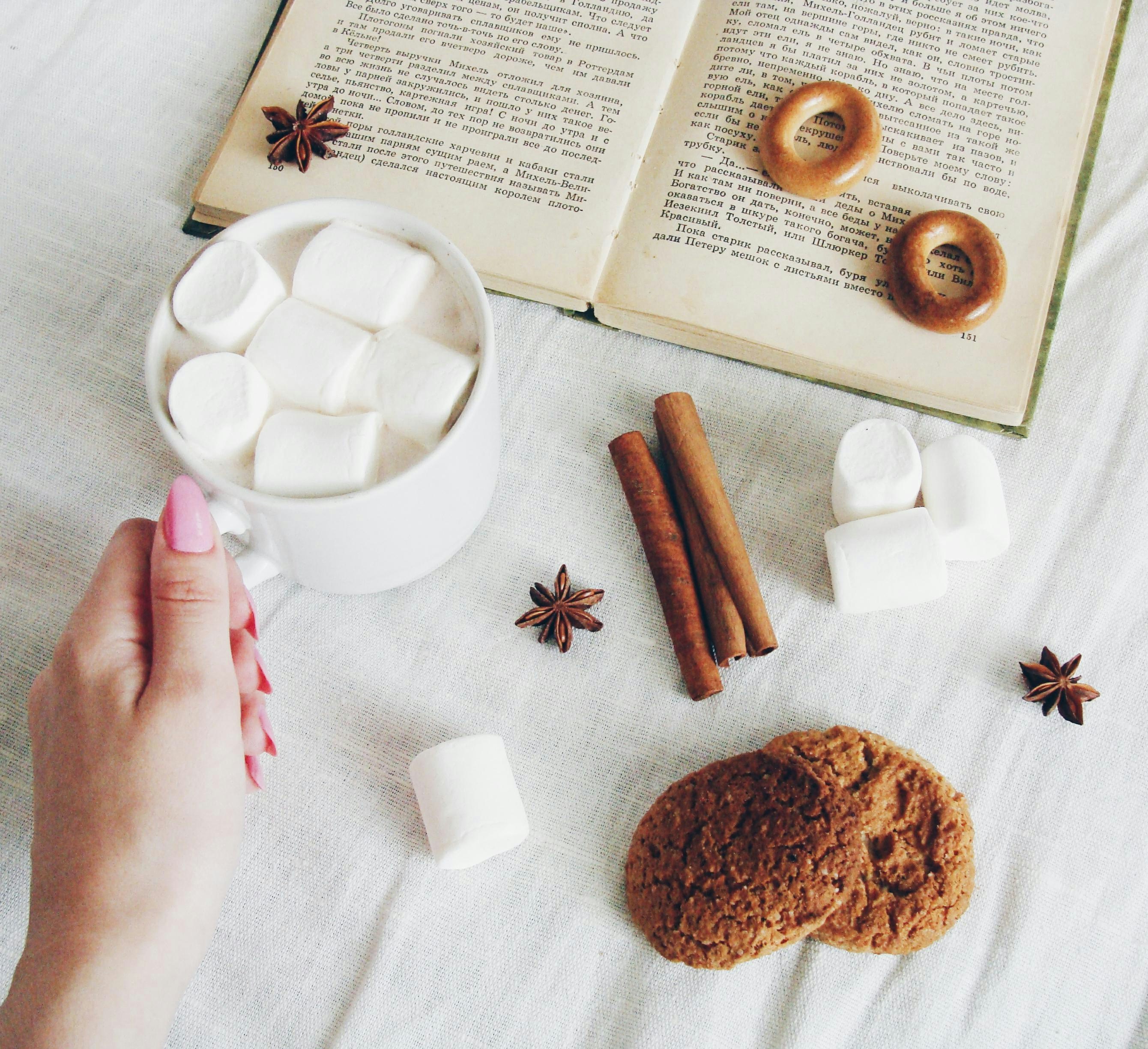 Cozy Cinnamon Infusion: A Cup of Warmth Beside a Reading Spread