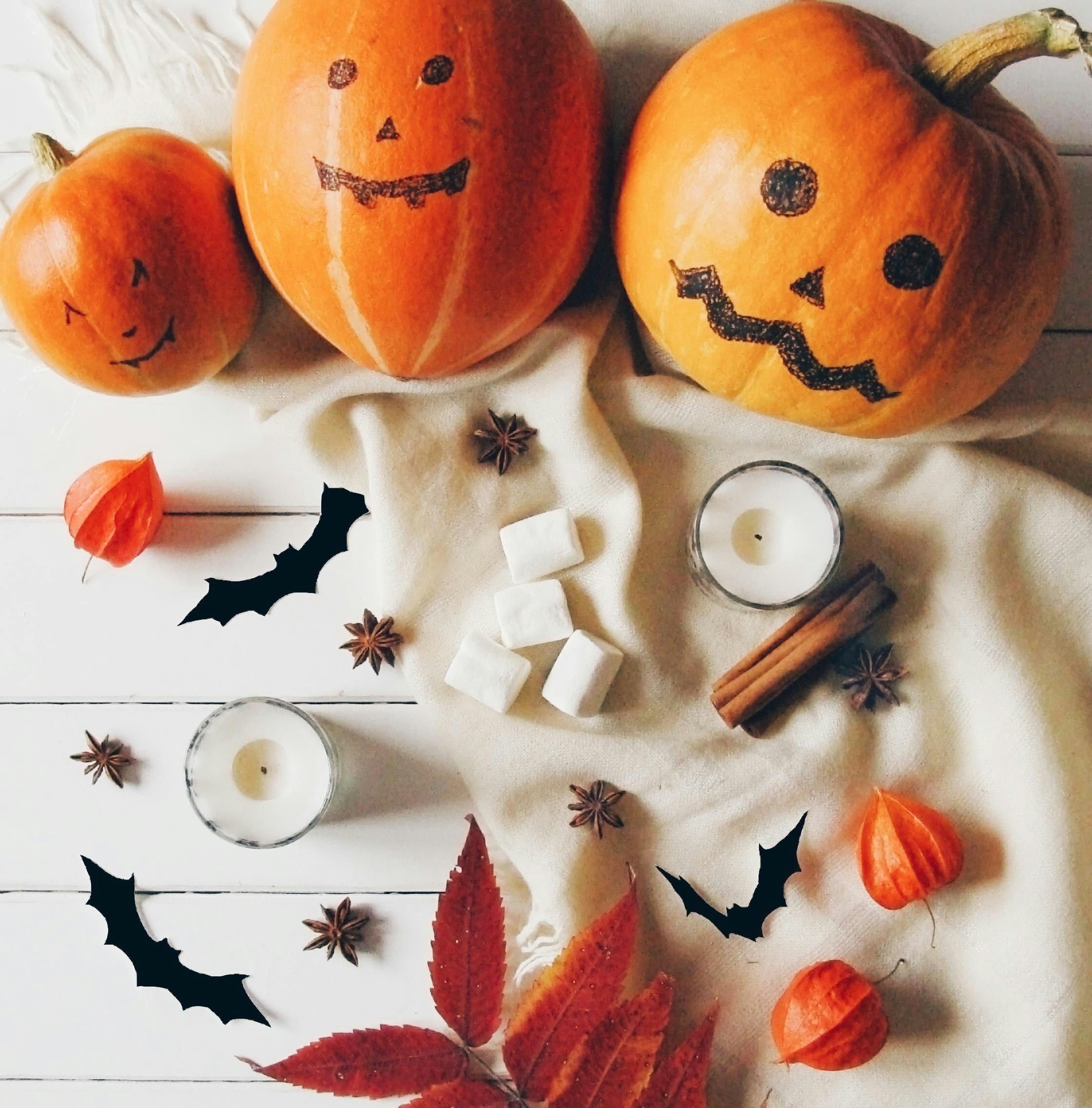 Pumpkin Parade: Cozy Halloween Still Life with Carved Faces
