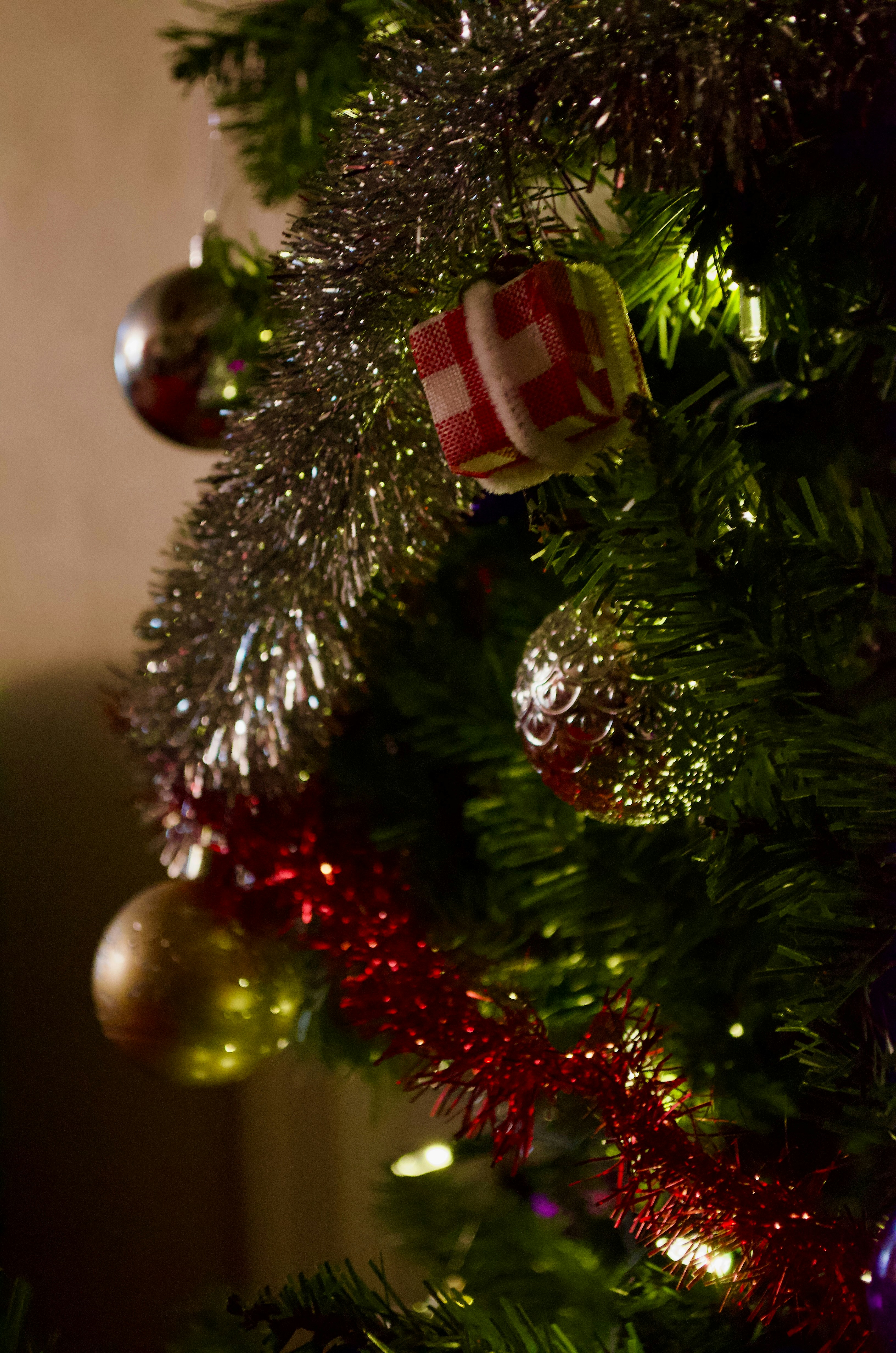Glowing Ornaments in a Cozy Holiday Corner
