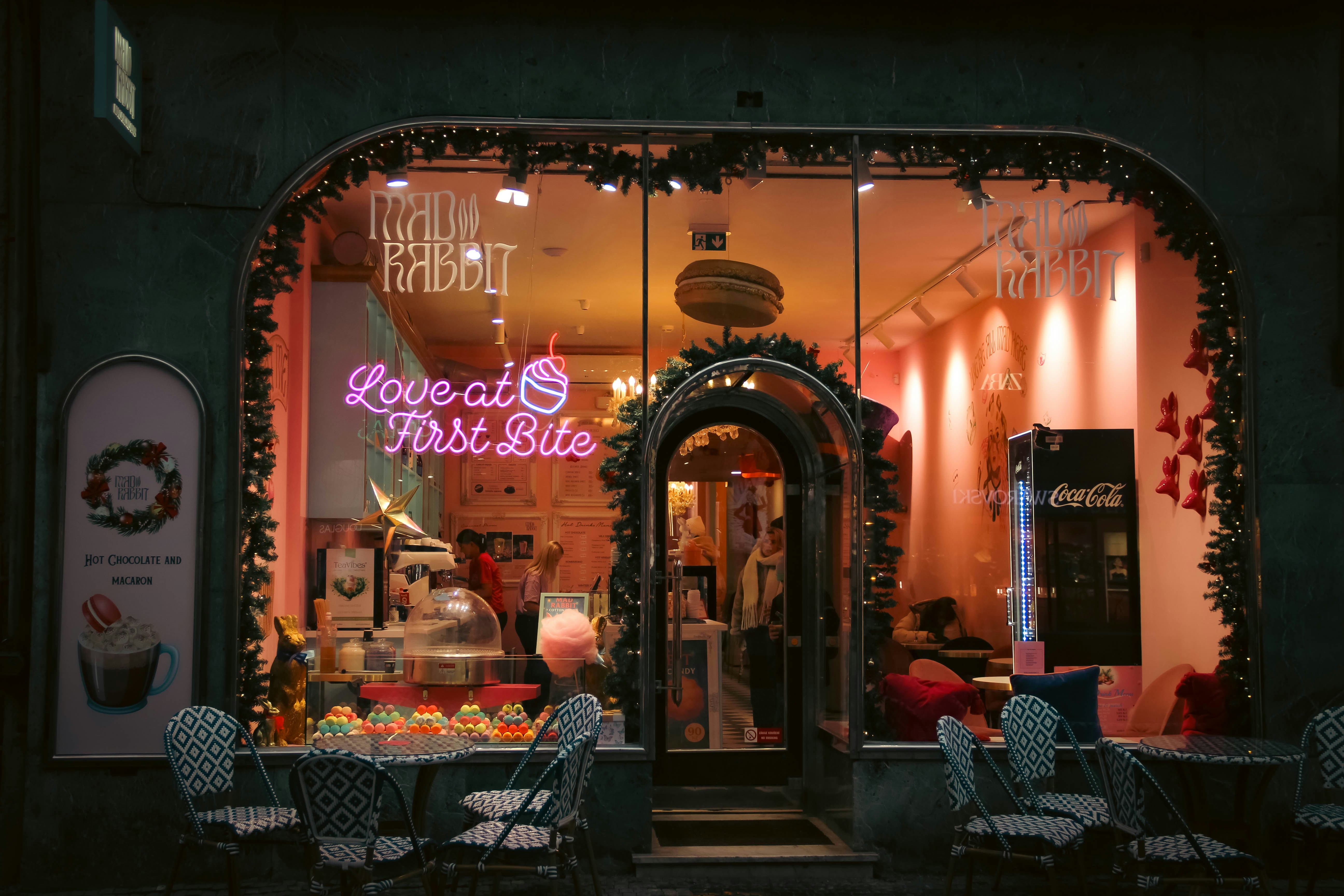 Cafe storefront glow: a festive twist on a sugar-coated night