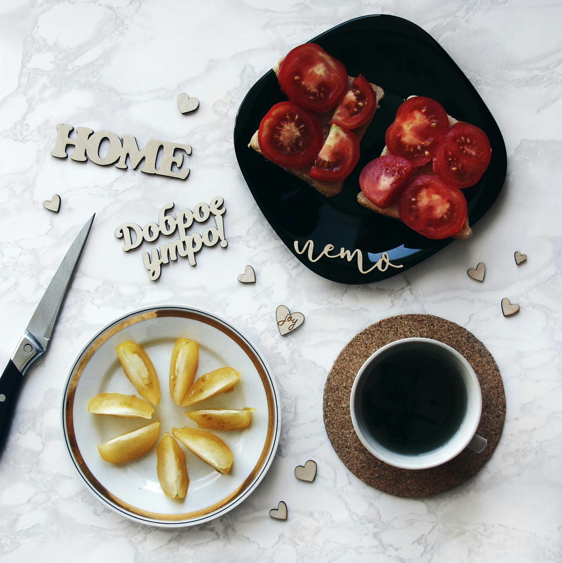 white flatlay tea food