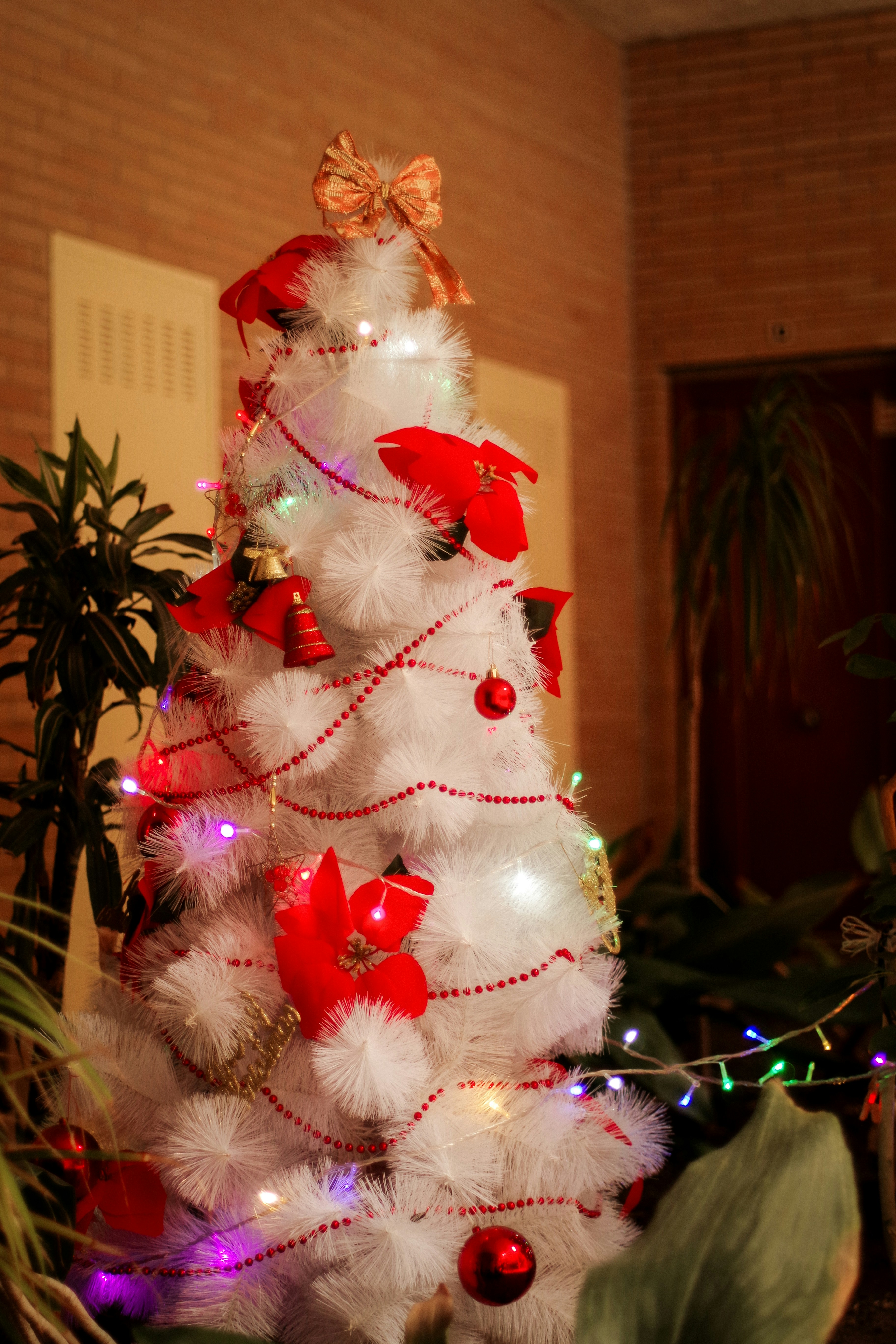 White Christmas Tree in Gentle Indoor Glow