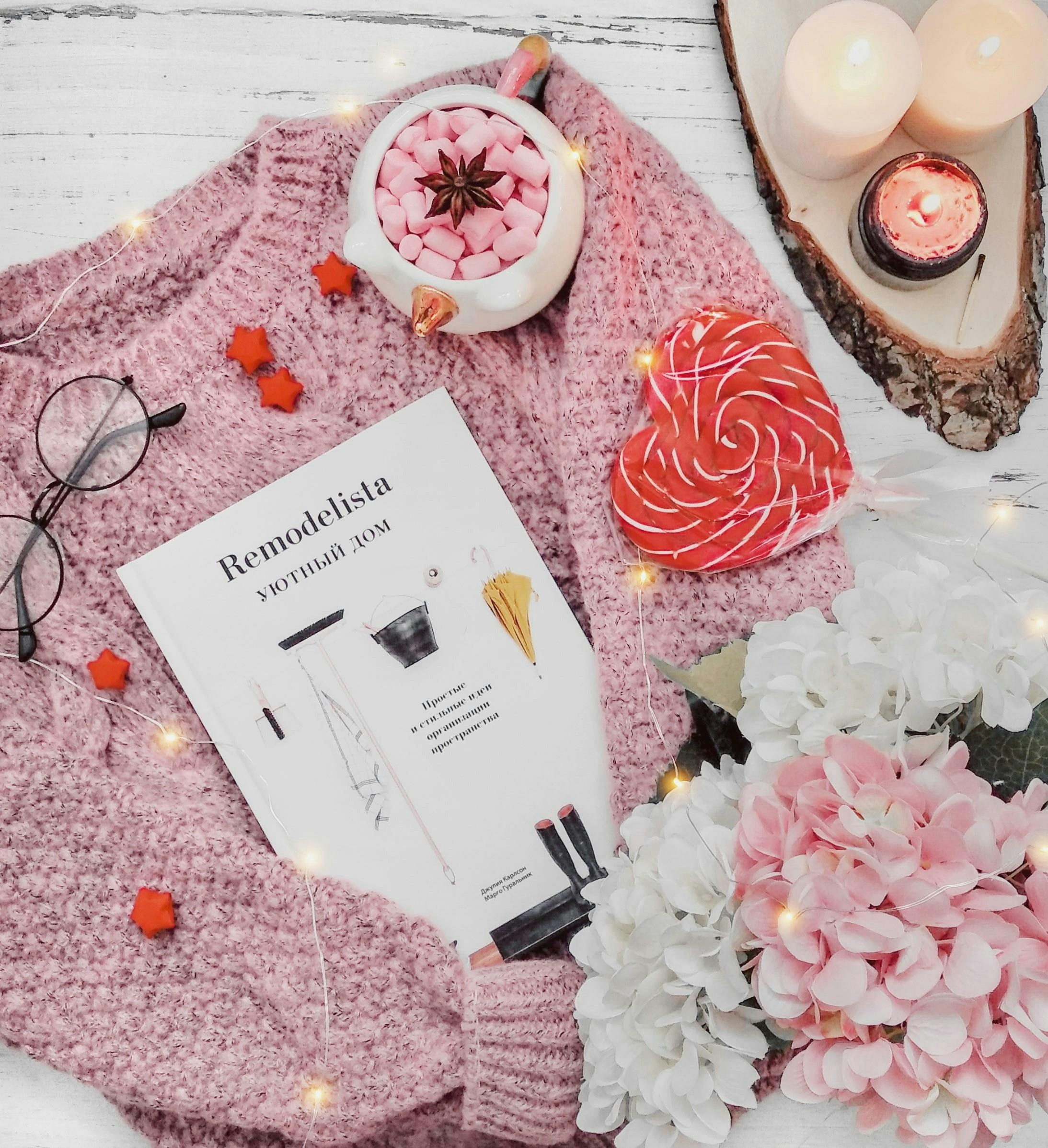 white pink flatlay book
