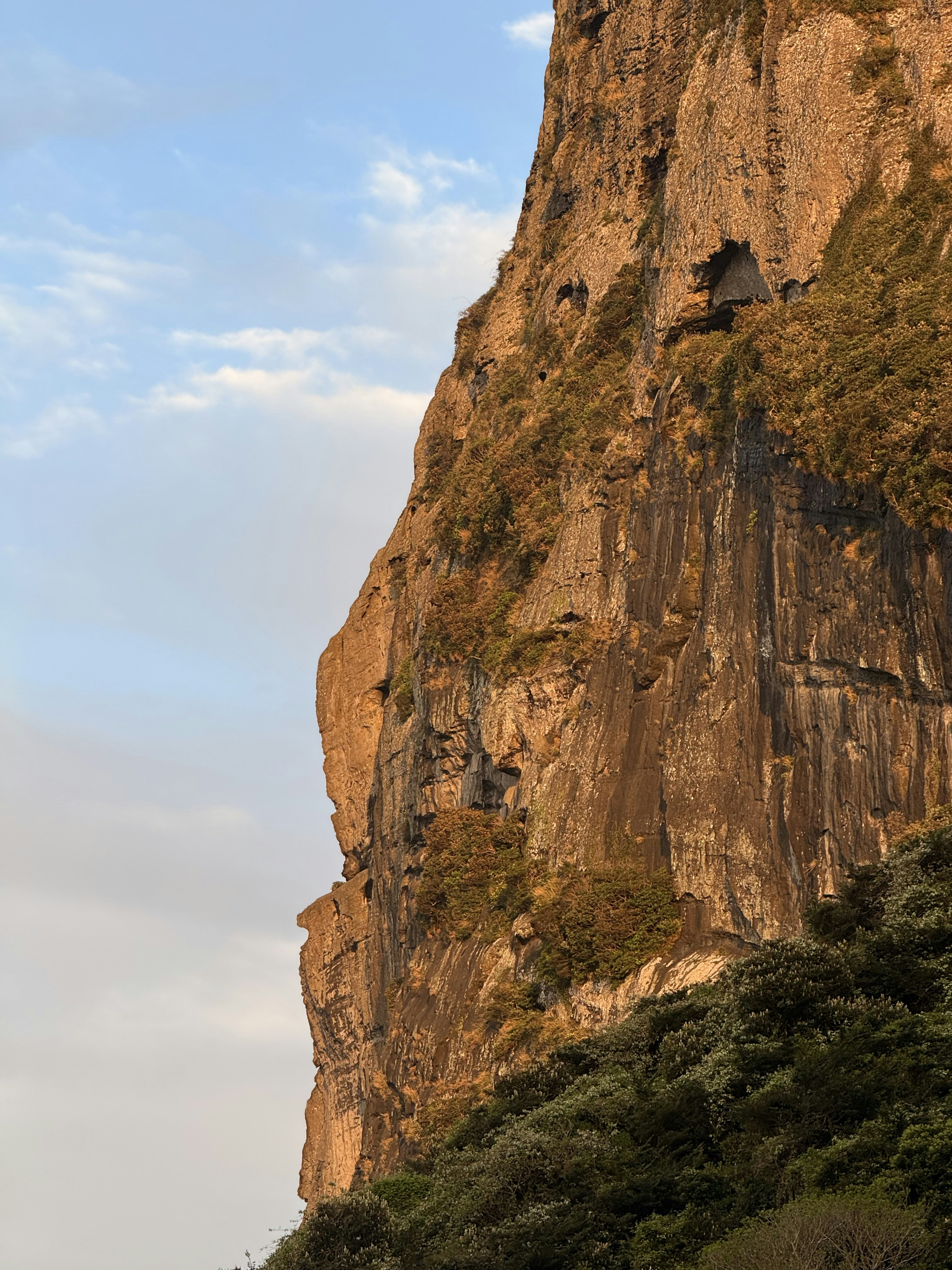Sunlit Cliff Face: A Vertical Wedge of Stone and Sky