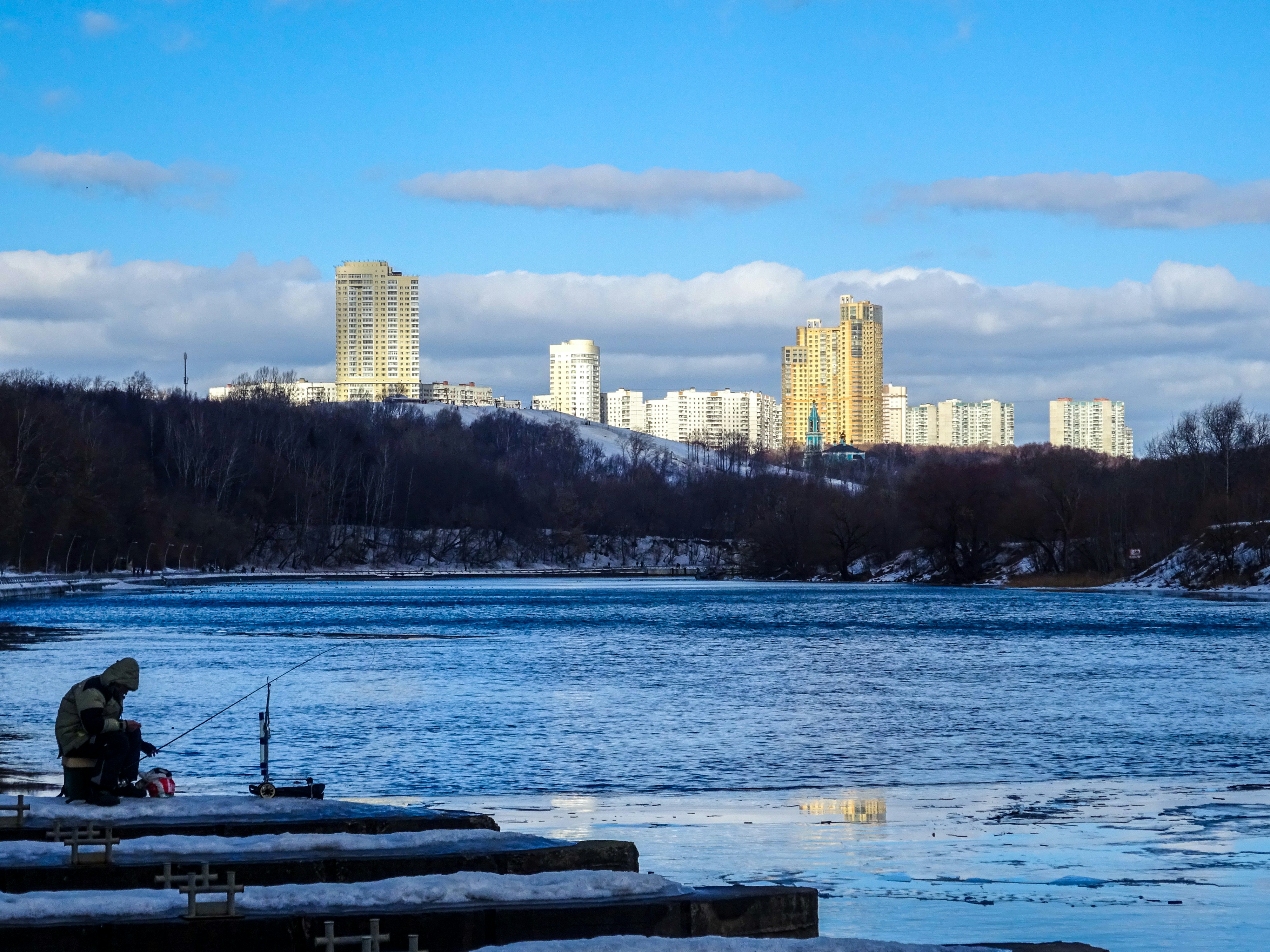 City Skyline Over a Quiet Winter River