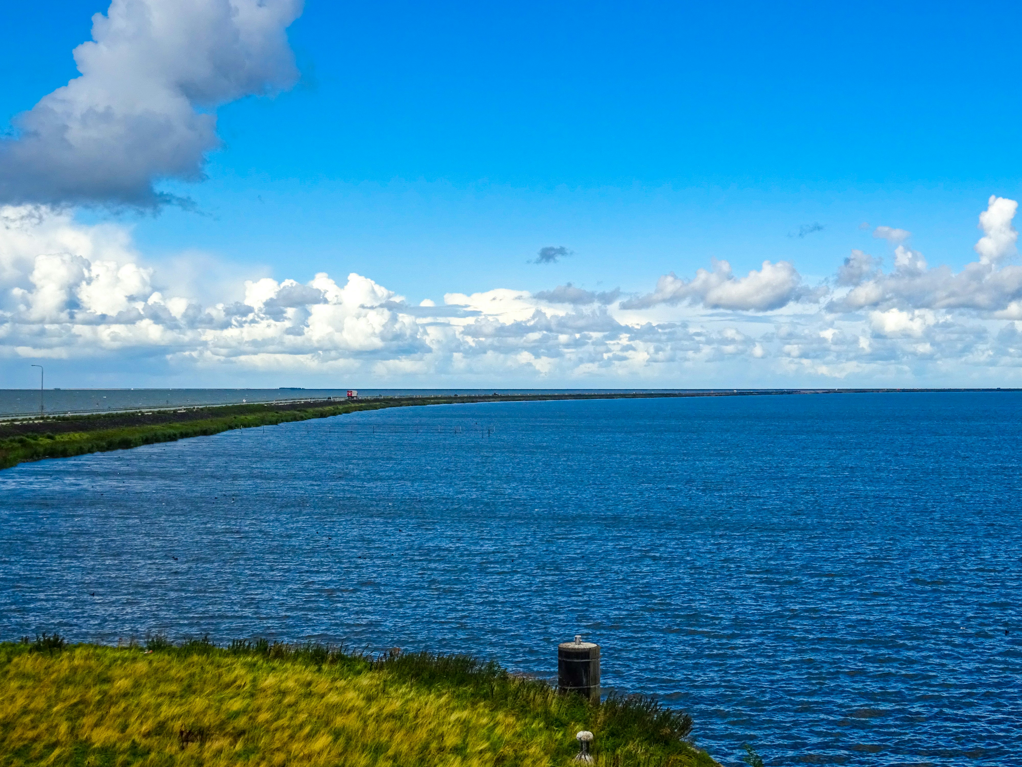 Coastal Horizon: Blue Water, Green Shore