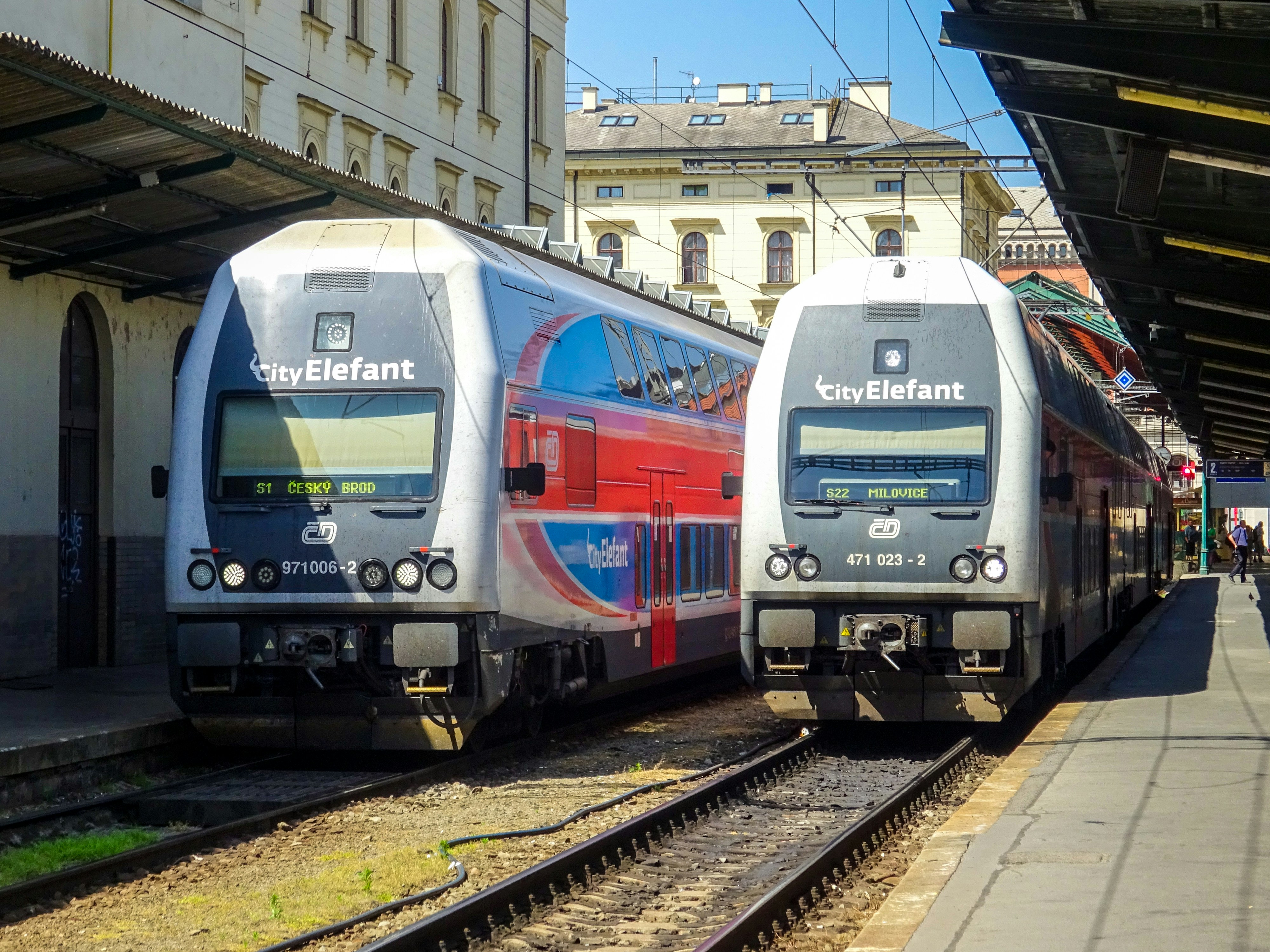 Dual CityElefant Trains Resting Beside the Platform