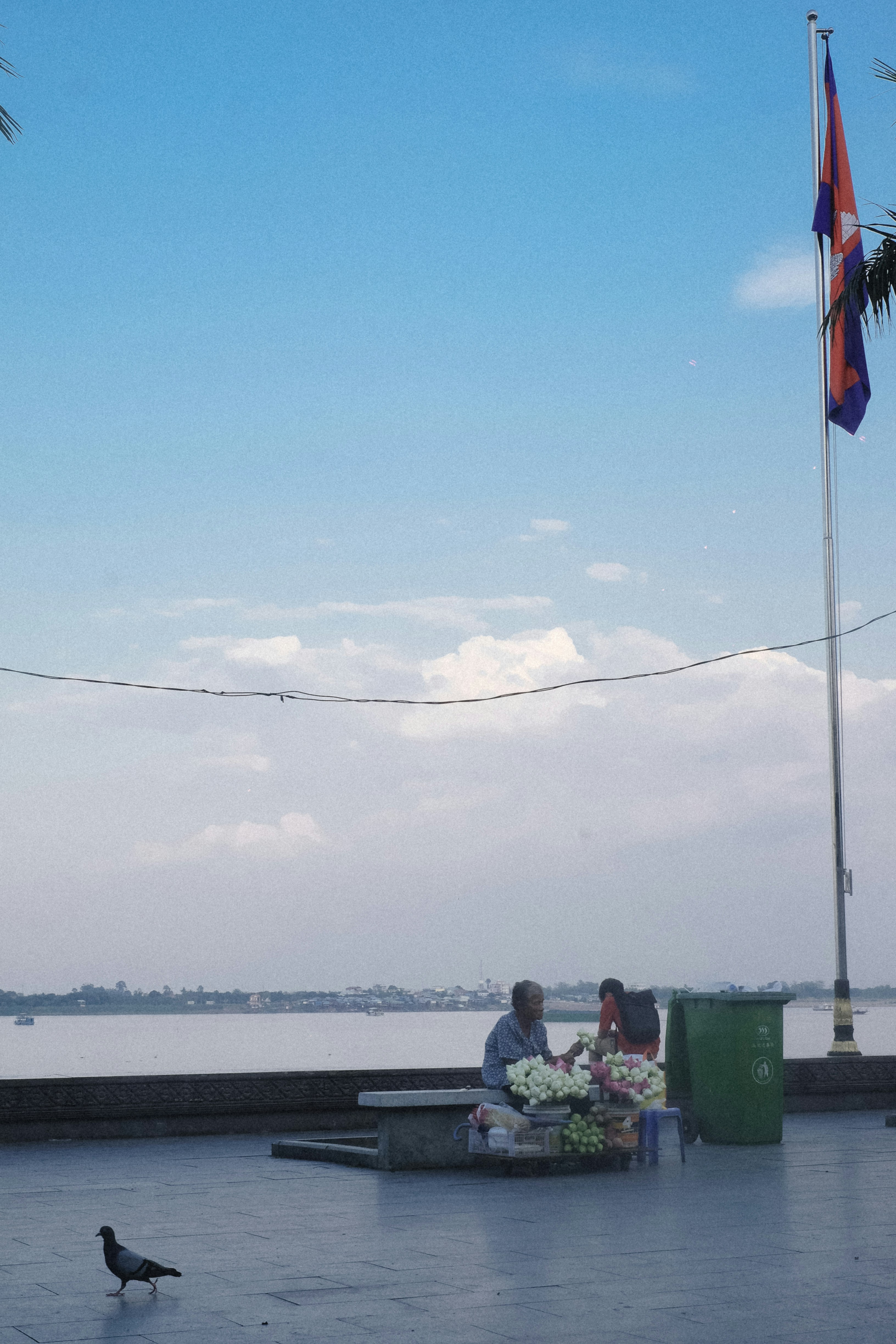 Quiet Terrace by the River: Flower Seller at Dusk