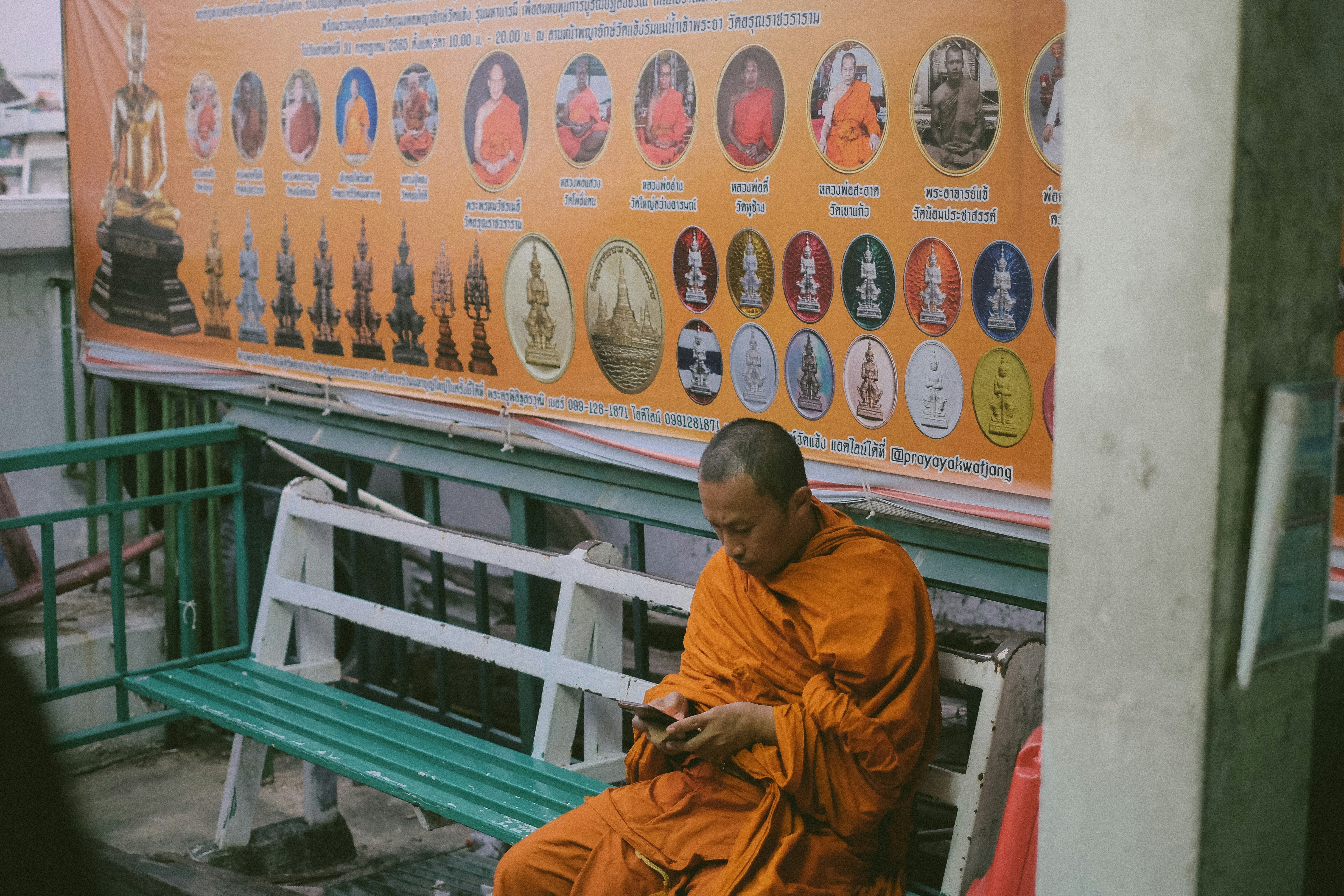 Monastic Moment: A Quiet Sit with a Screen in Orange Hue