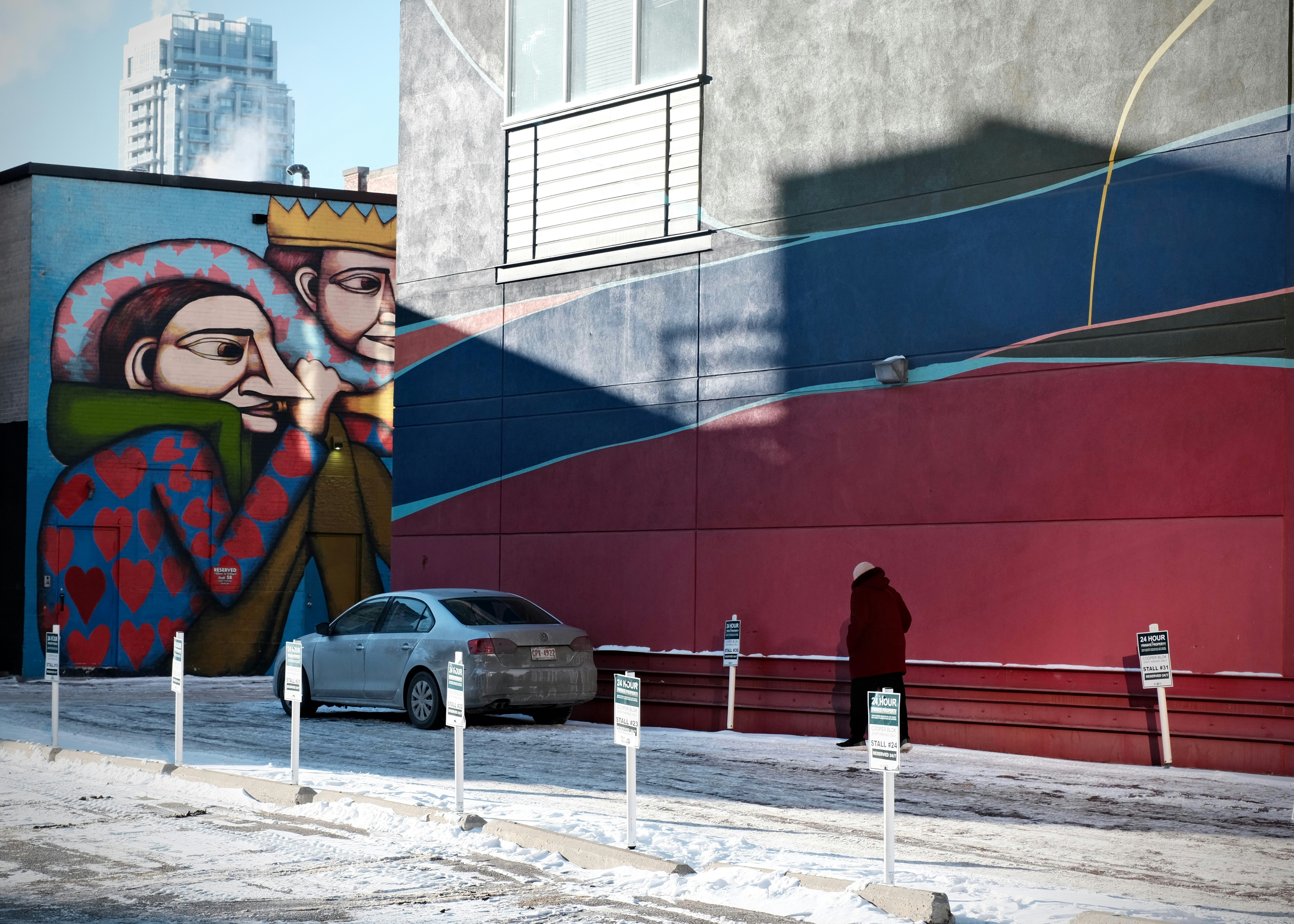 Concrete Canvas: Street Mural with Blue-Red Geometry