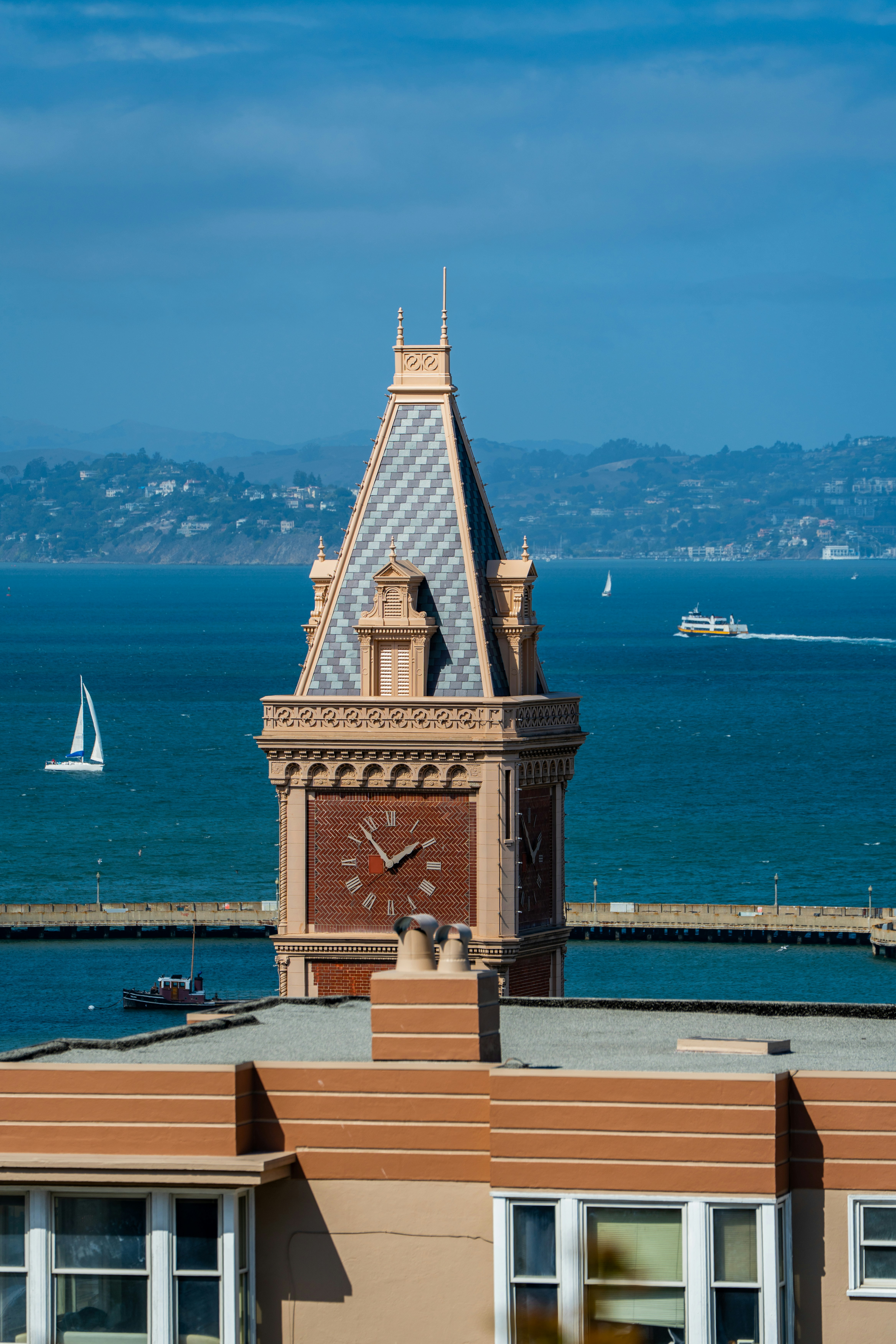 Clock Tower Rising Over Marin Sound