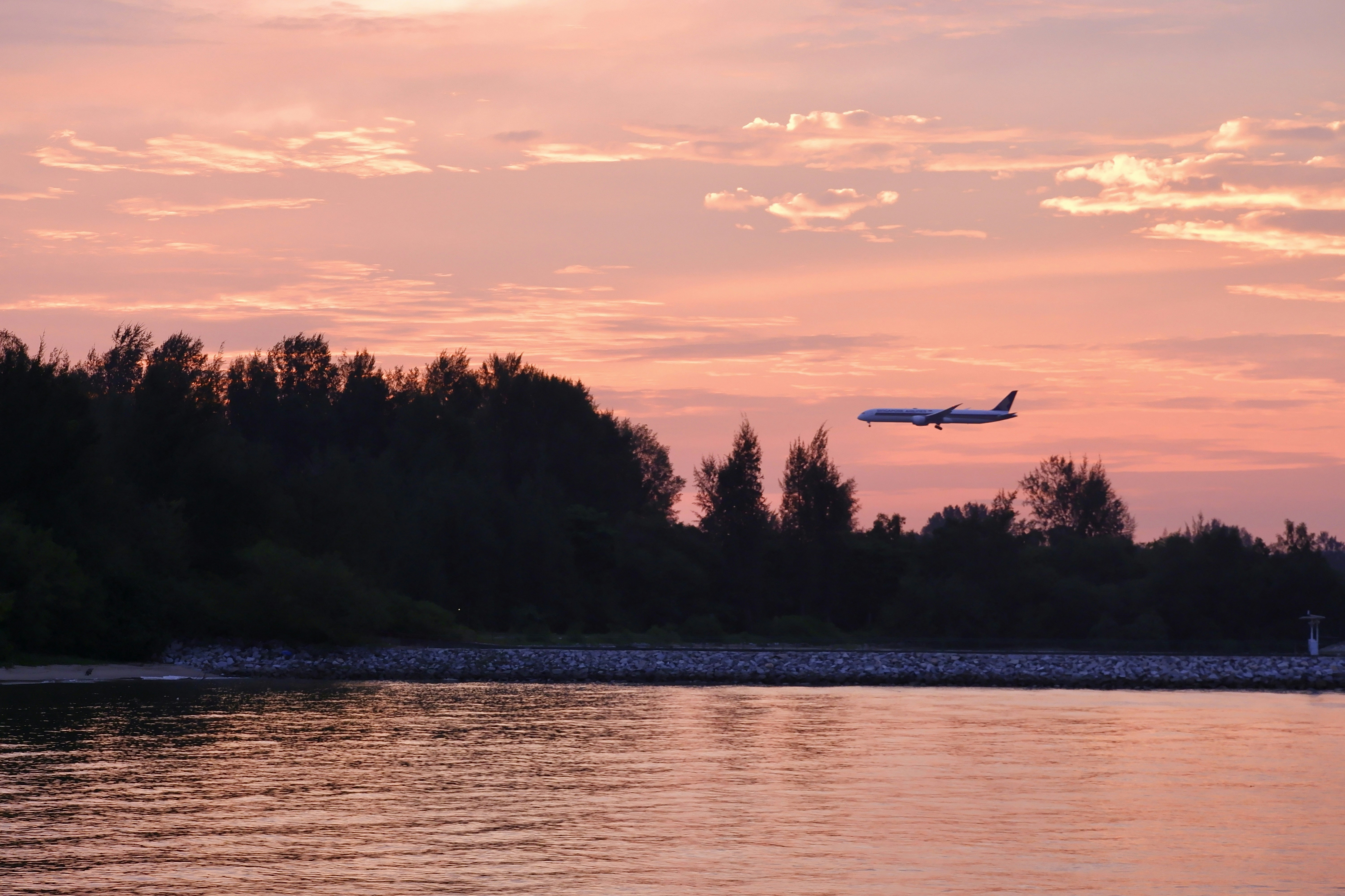 Sunset Runway: A Plane Traces the Violet Horizon