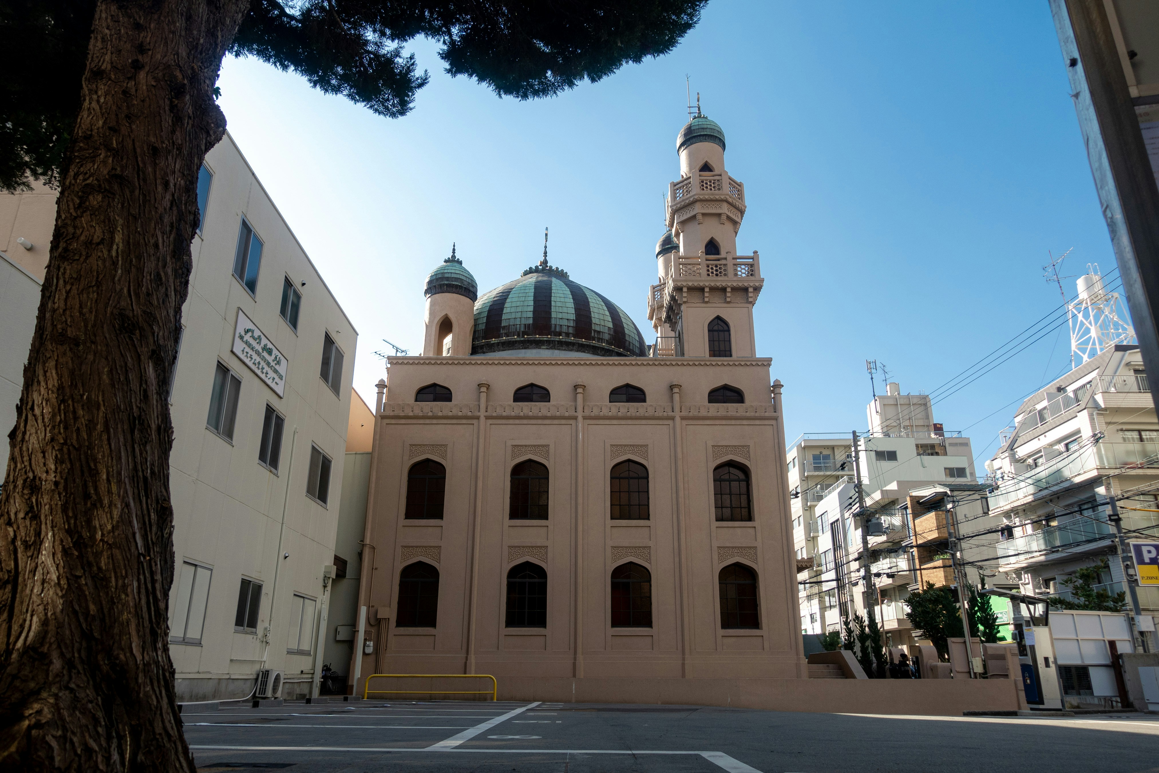 A Mosque Dominates the Quiet City Street
