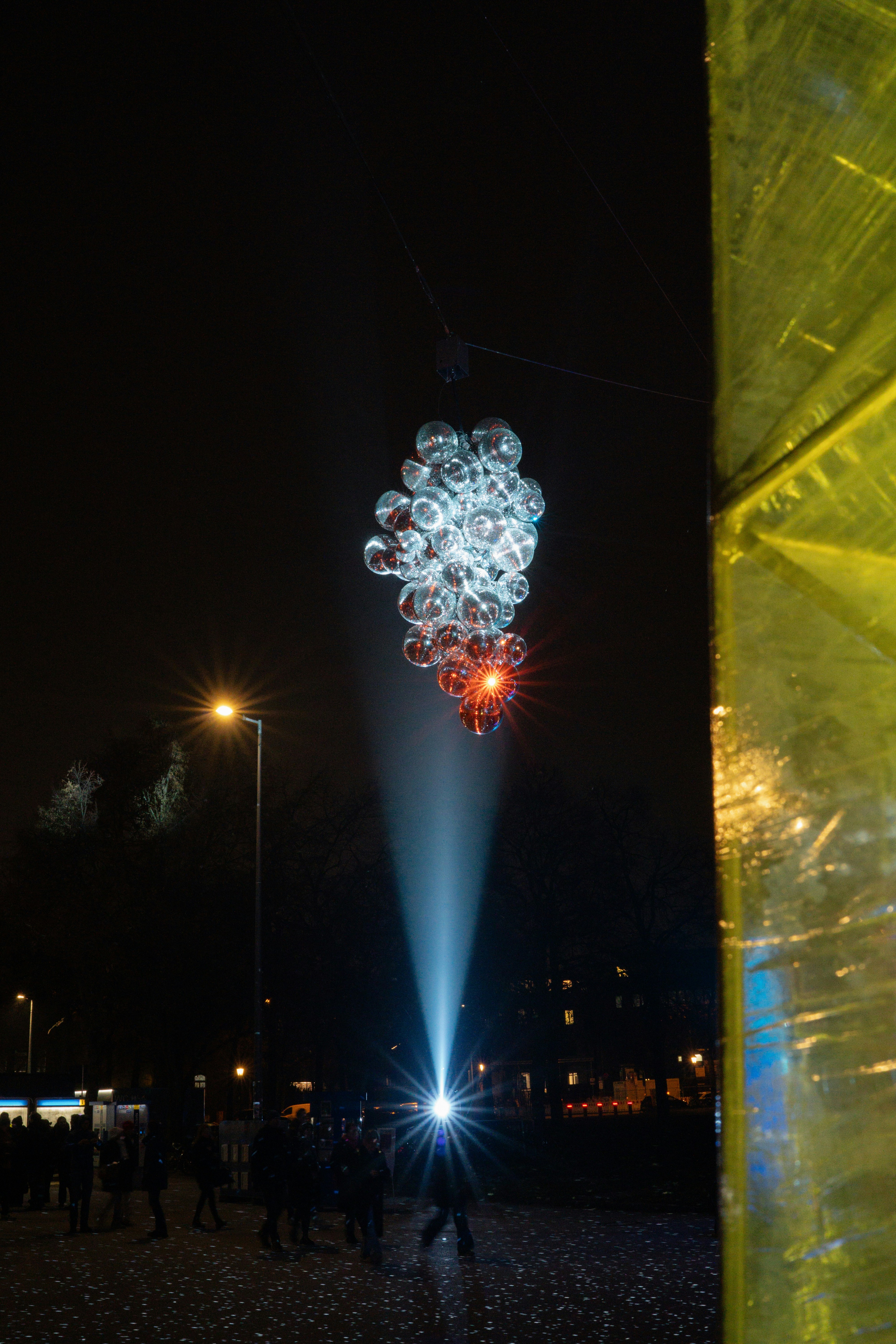 Floating Orb Weights: Nightscape with Balloon Cluster and Spotlight