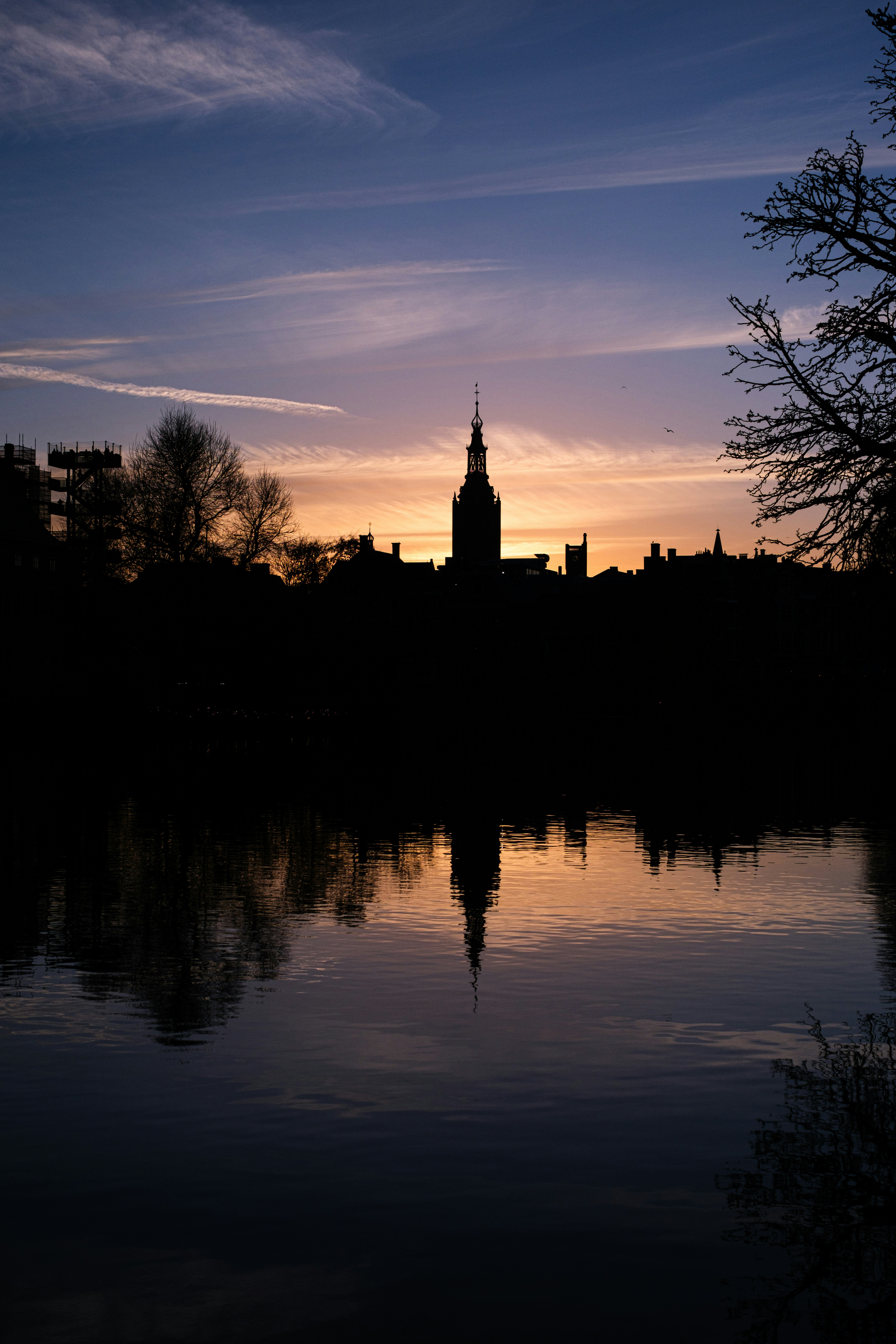 Dusk's Silhouette: City Clocktower at the Waterfront
