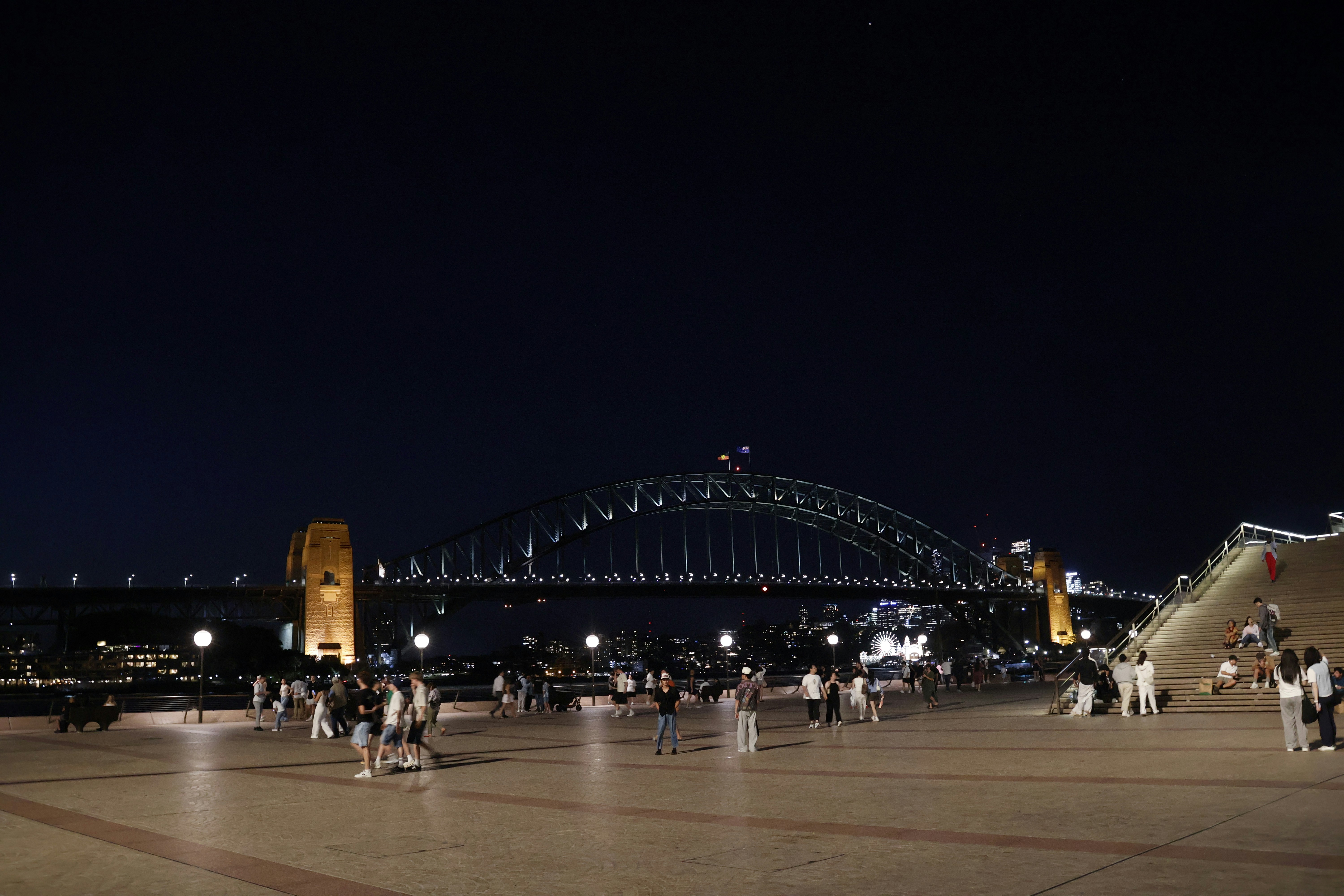Night at the Harbour: Illuminated Bridge and Stairs