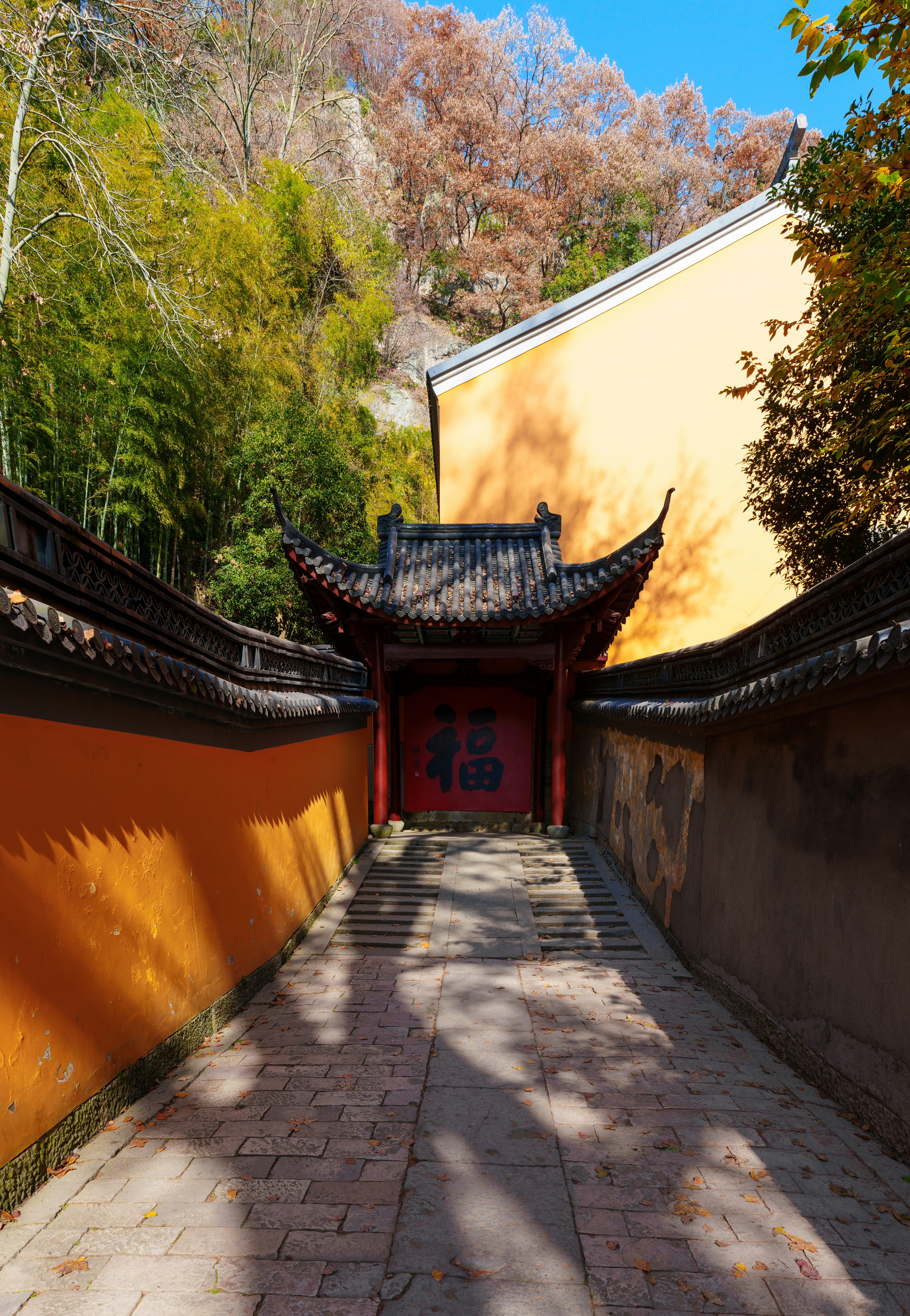 Sunlit Corridor to the Red Gate of Tranquil Cloister