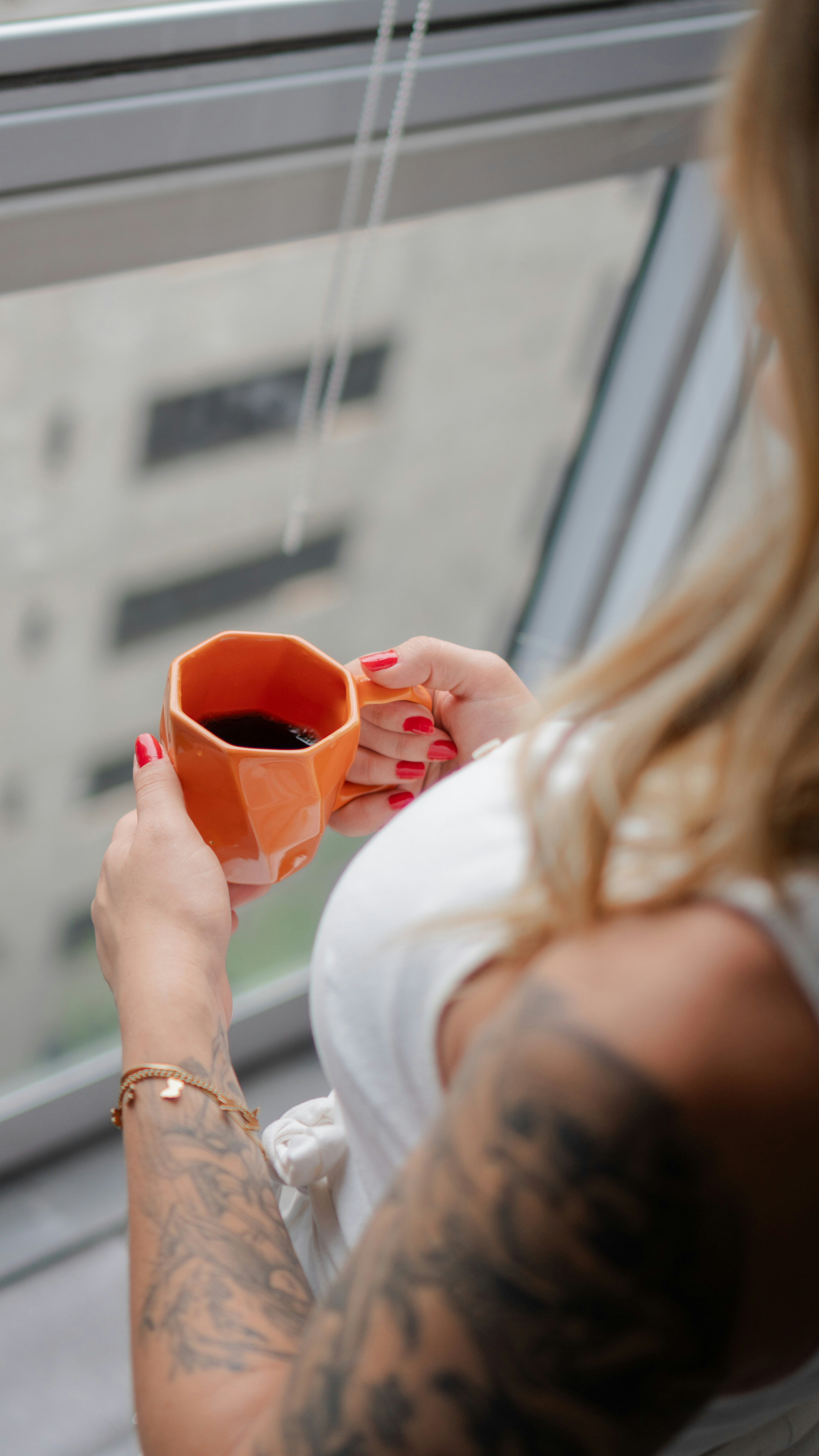 Crimson Sip: a quiet morning with ceramic warmth